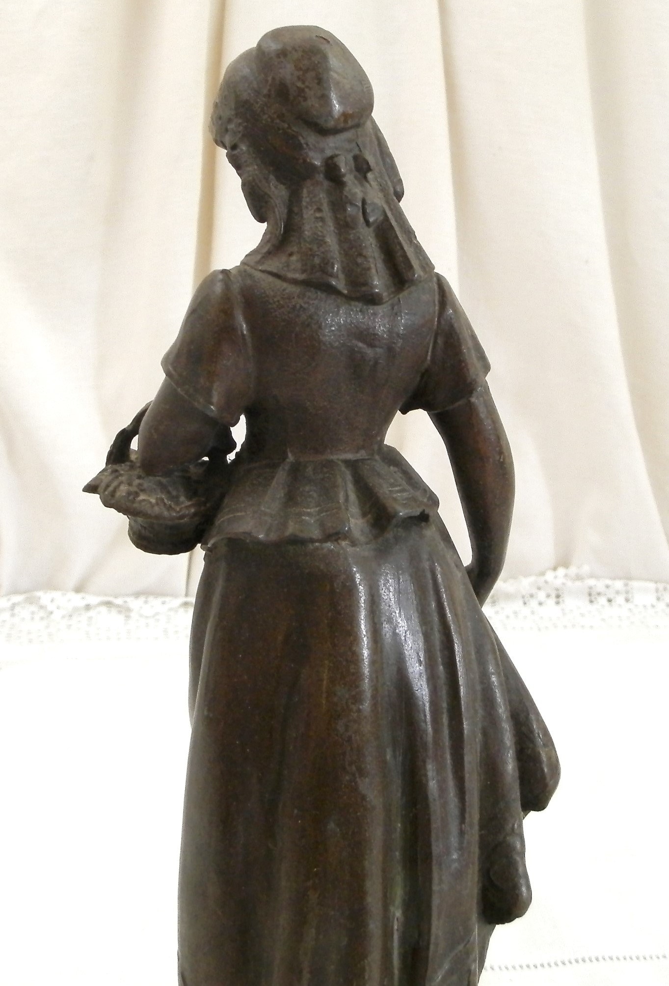 Antique 19th Century French Cast Iron Statue of Young Girl with Flower ...