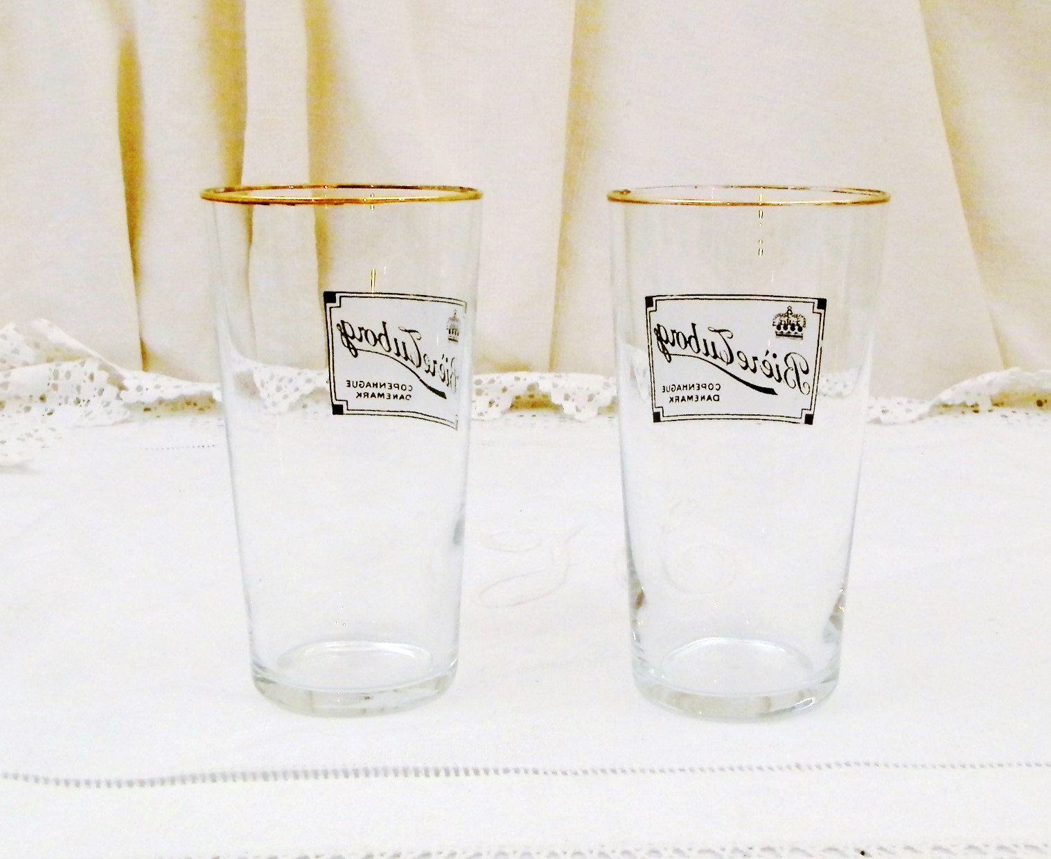 RESERVED FOR EMMA 2 Vintage Tuborg Beer Glasses with Gold Rim 25 cl ...