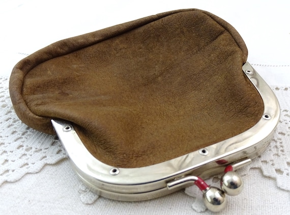 Large Antique French Leather Coin Purse with Metal Cl… - Gem