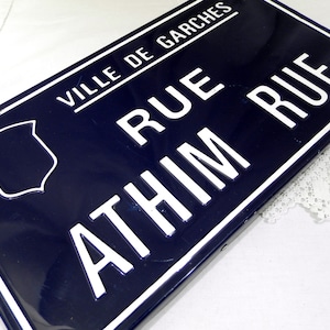 Vintage French Embossed Blue and White Enamel Metal Street Sign "athim ...