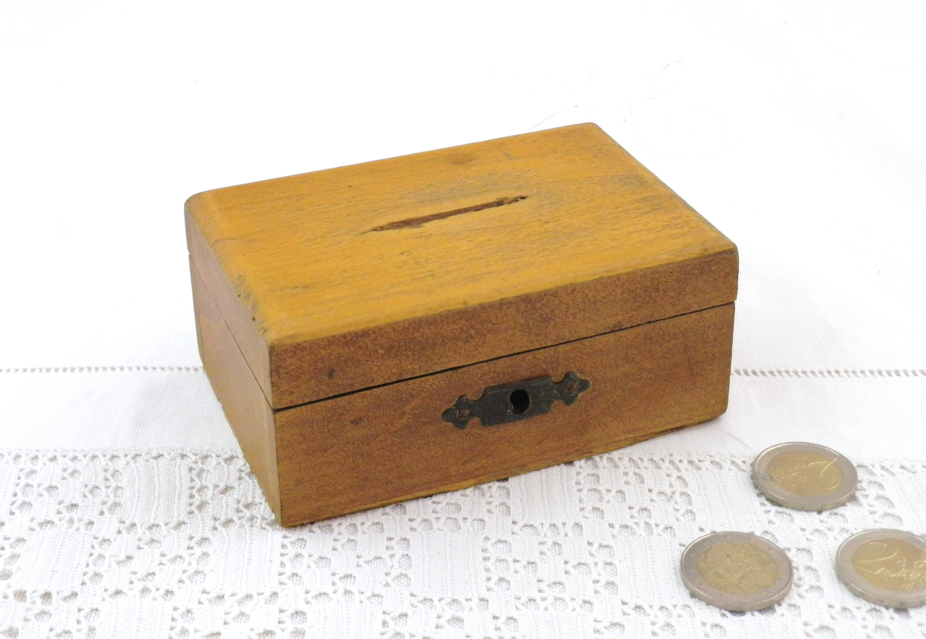 Small Antique Rustic French Wooden Cash Money Box, Vintage Primitive ...
