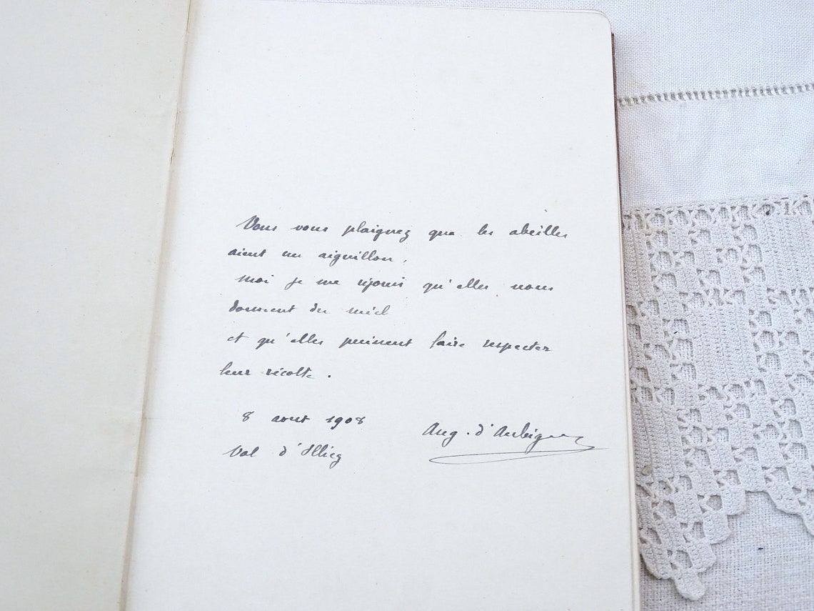Antique Early 1900s French Hardback Writing Pad for Poems 3 Used Pages ...