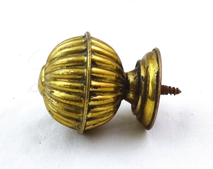 Antique French Round Pressed Gilded Brass Banister Finial With Threaded ...