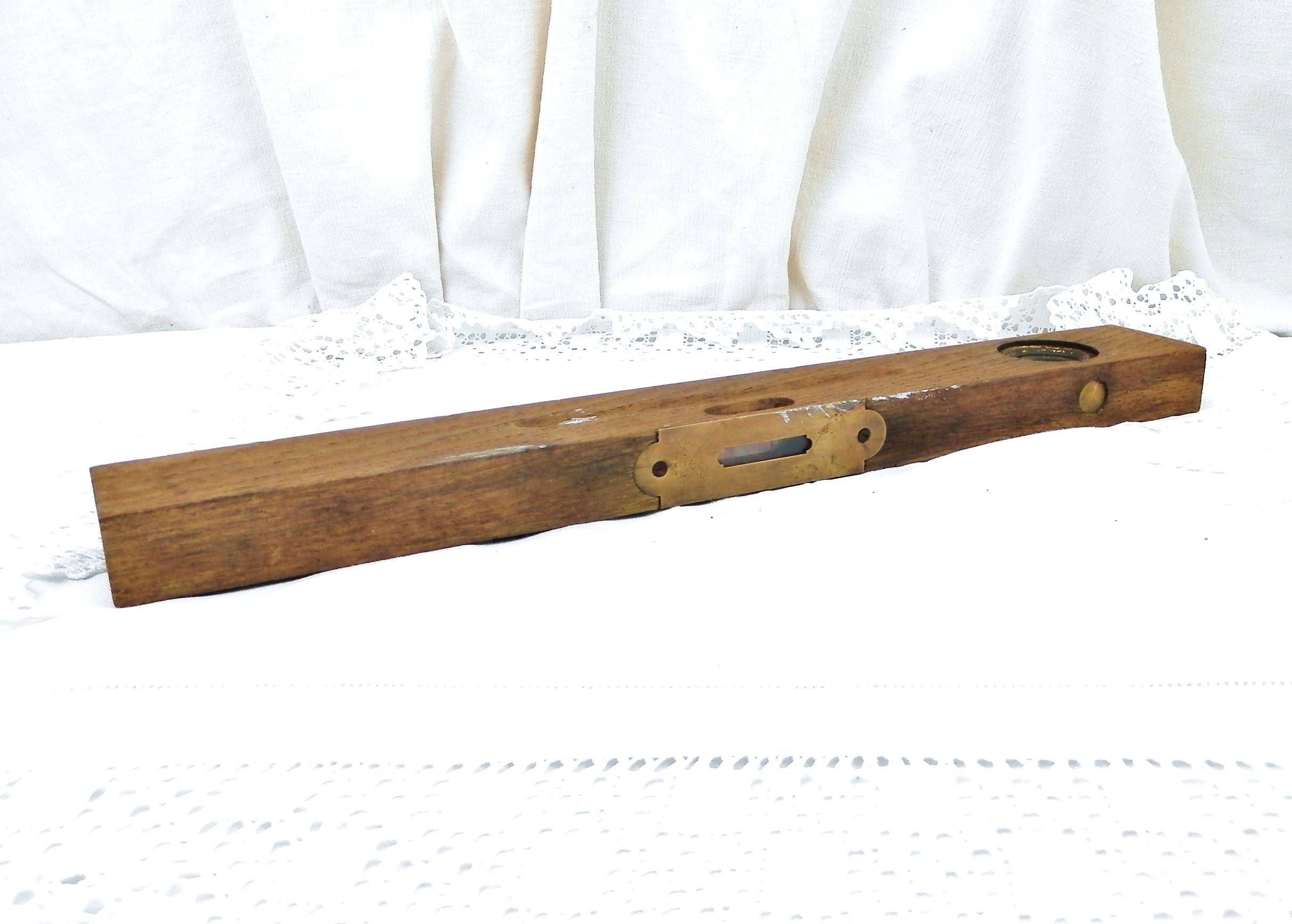 Large Vintage French Working Wooden Spirit Level Made of Oak Wood with ...