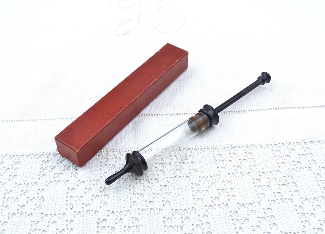 Antique French Victorian Boxed Glass and Vulcanite Syringe, Vintage ...