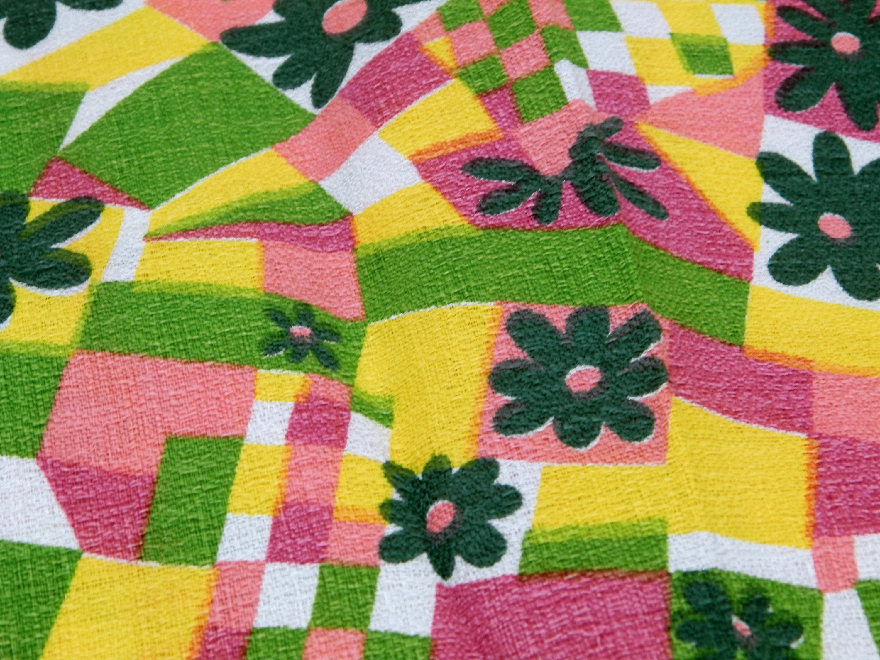 Unused Vintage 1960s / 1970s Pattern Cotton Fabric, Vivid Colors Pink ...