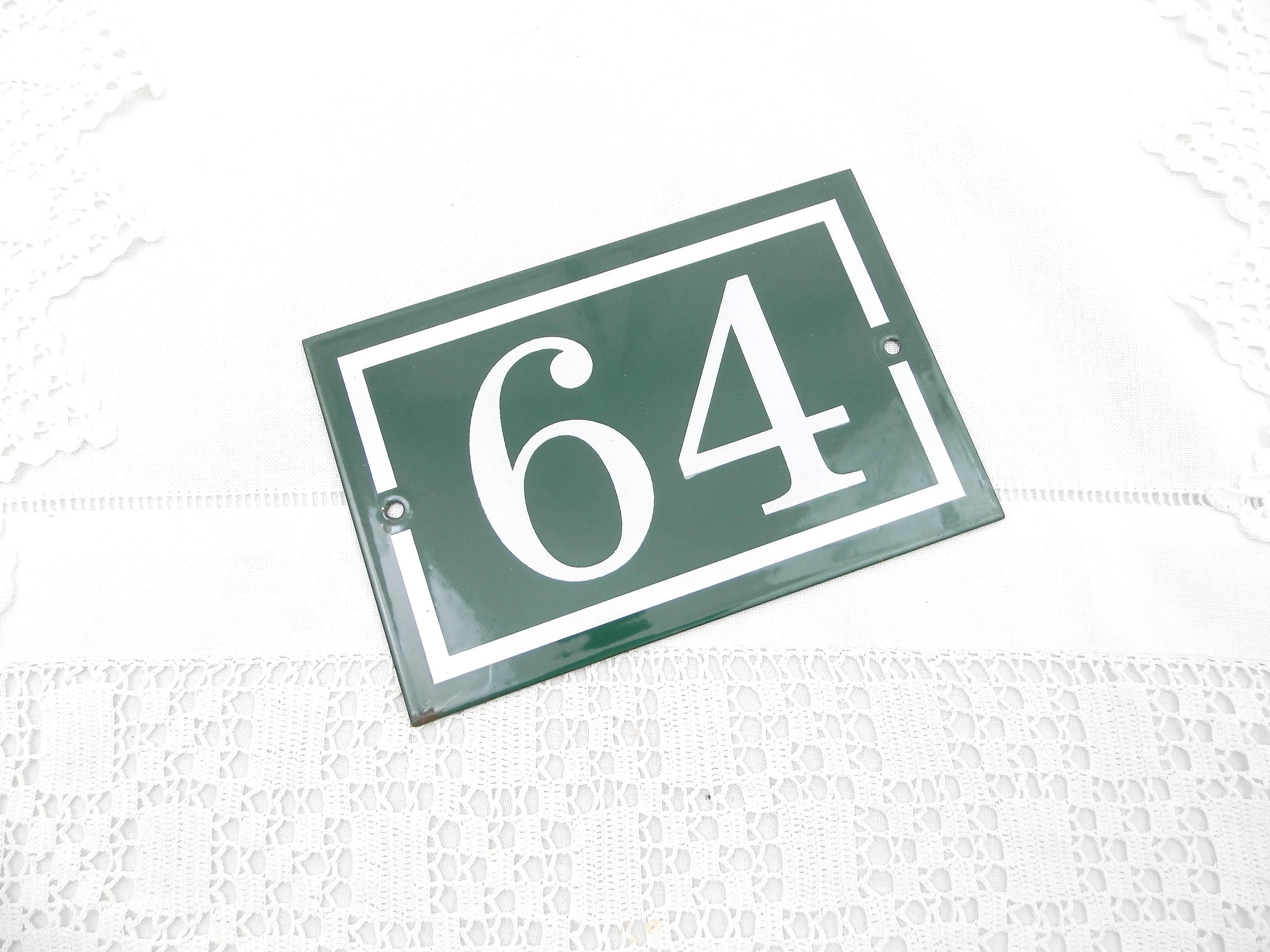 Large Unused Vintage French Enamel House Number 64 in Green and White ...