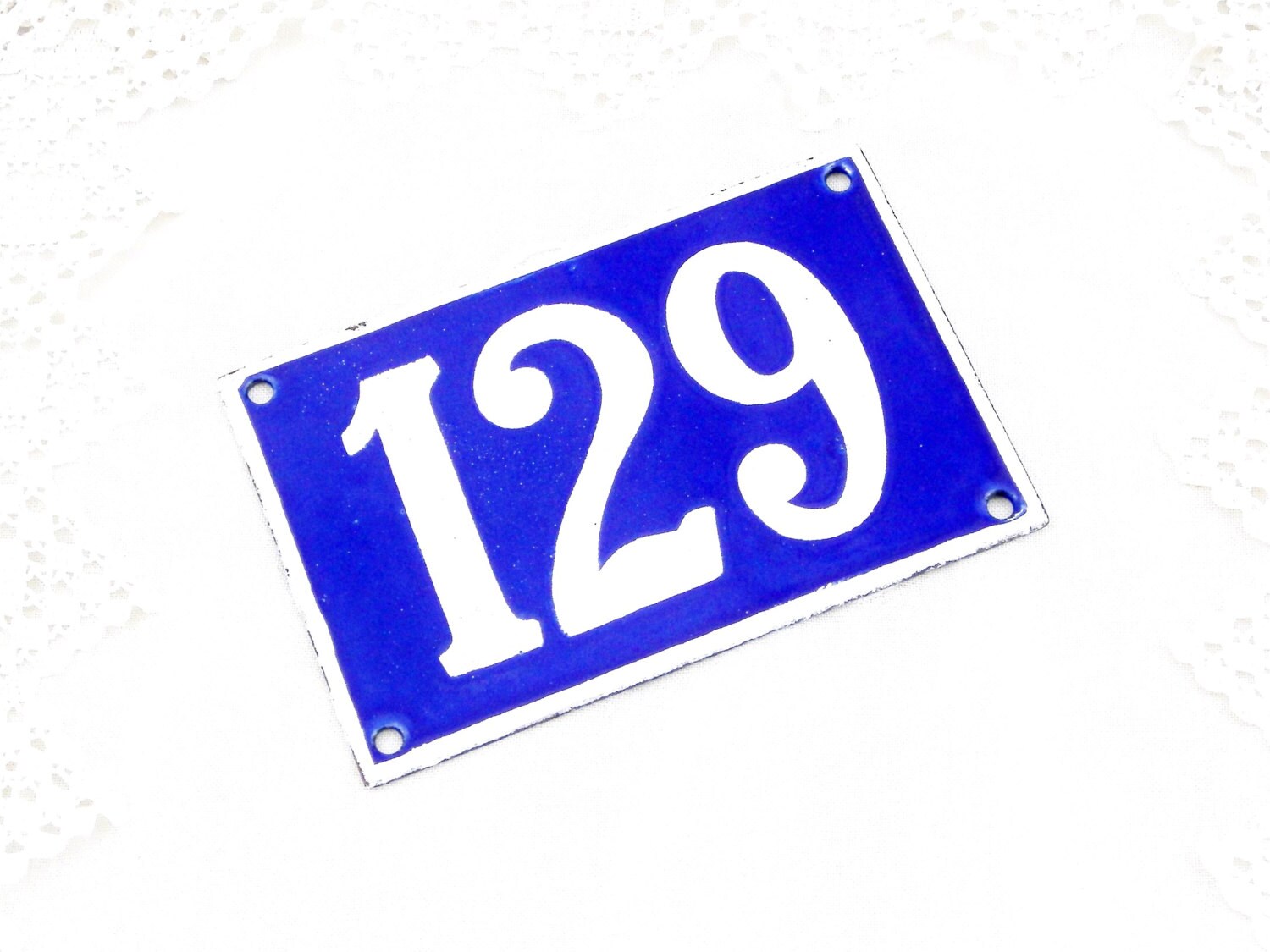 Vintage Traditional French Enamel House Number Plate Number 129 in Blue ...