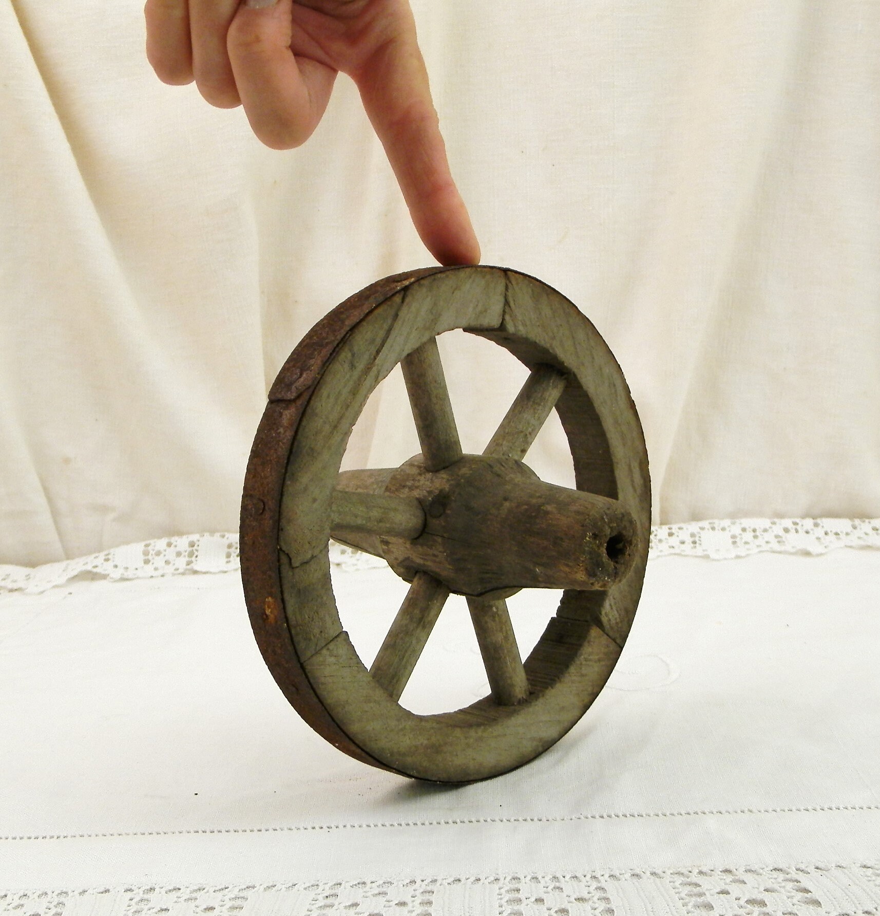 Small Antique French Wooden Cart Wheel with a Weathered Patina, Retro ...