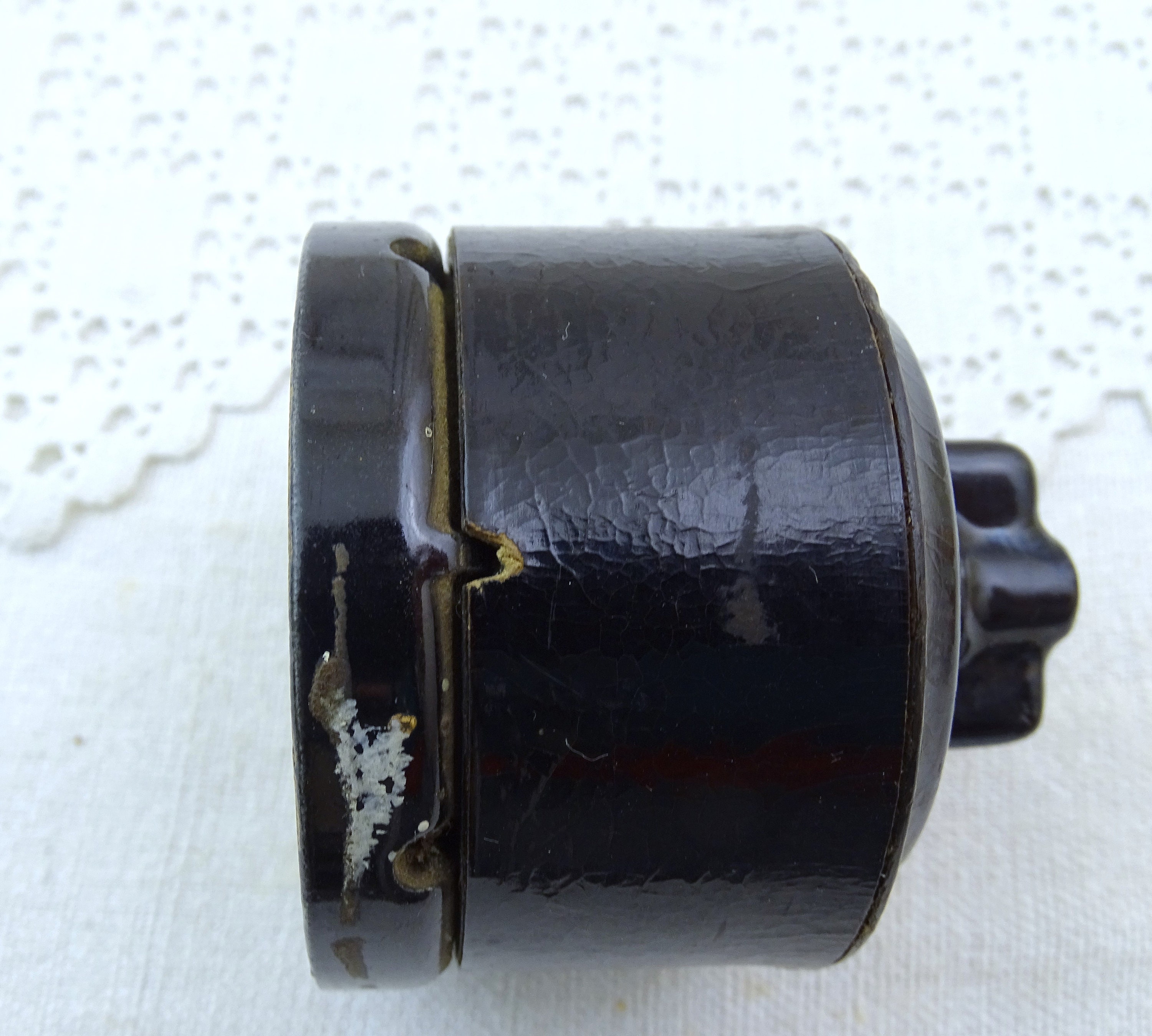 Antique French Early 1900s Electrical Light Switch in Black Porcelain ...