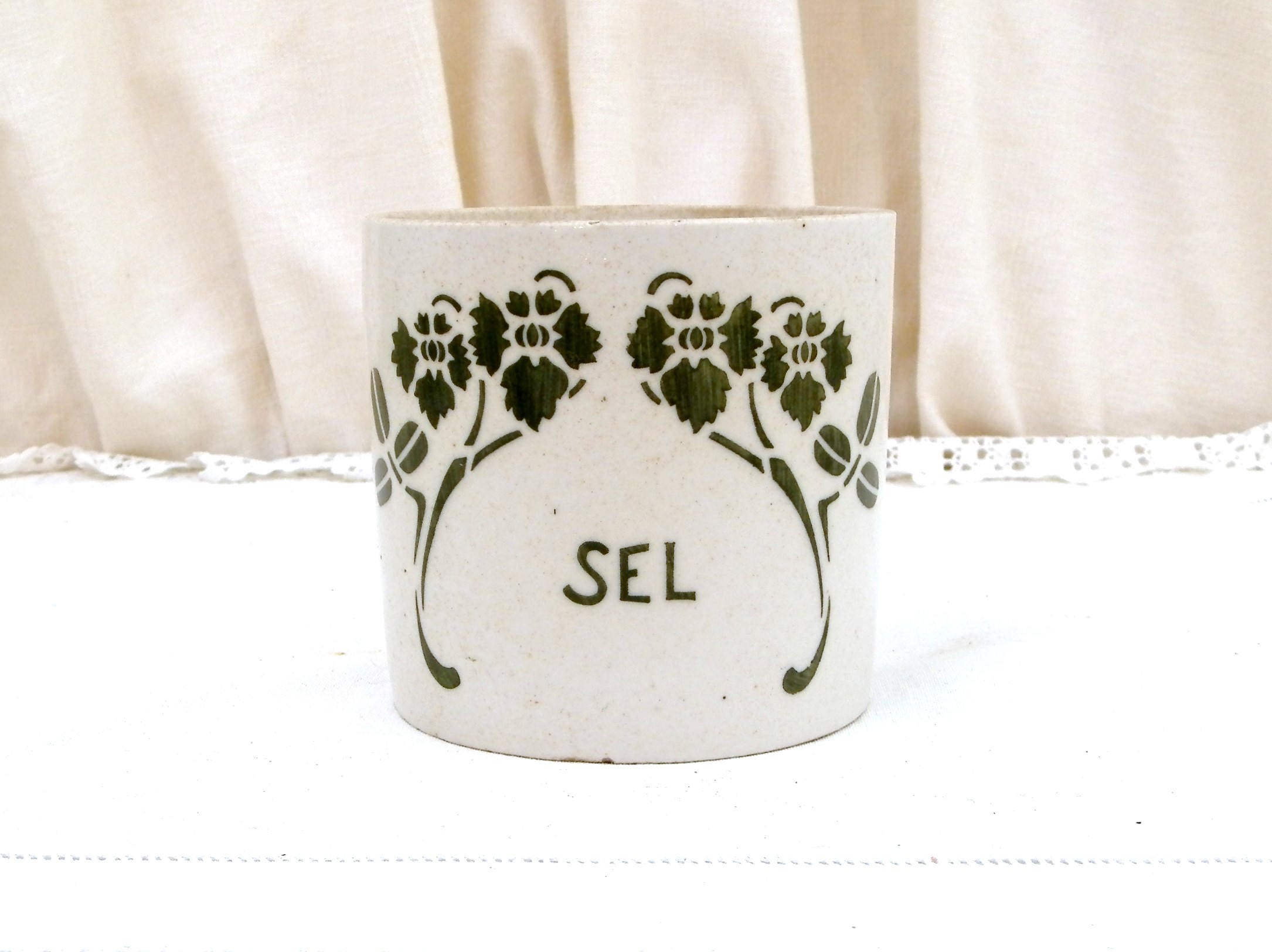 Antique French Pottery Salt Pot with Art Nouveau Stencil Pattern ...