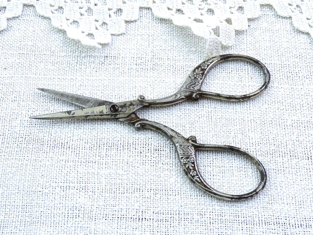 Small Antique French Working Iron Scissors With Decorated Handles ...