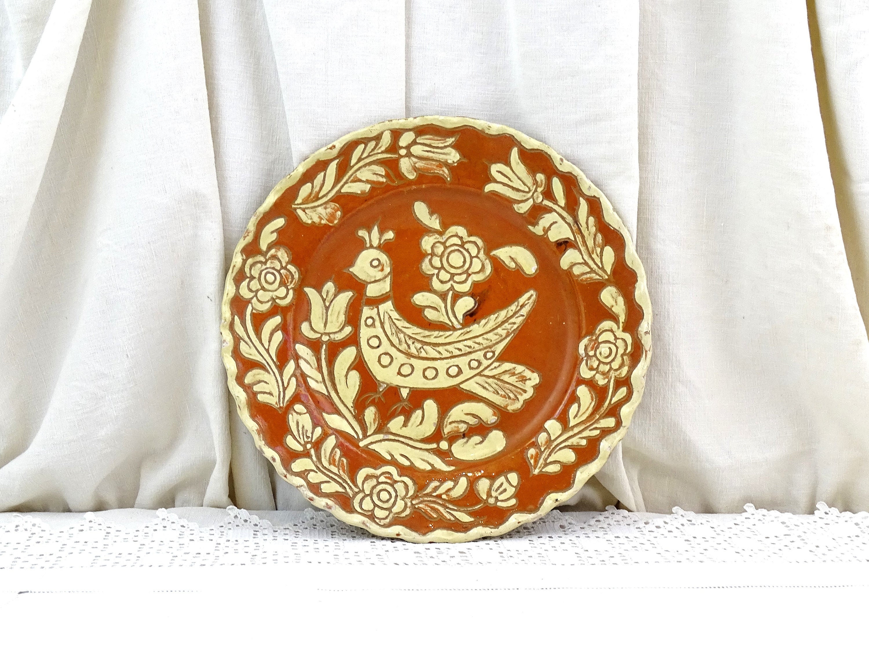 Vintage French Ceramic Redware Sgraffito and Slip Decorated Wall Plate ...