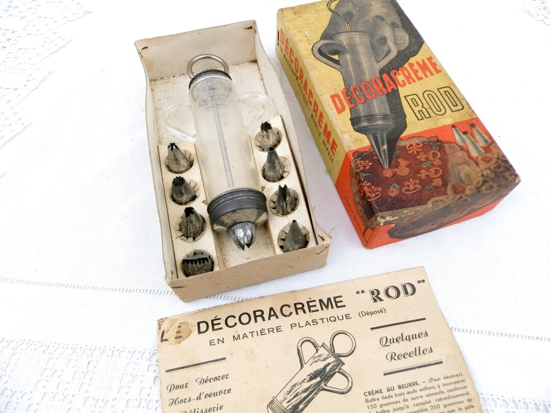 Vintage French Complete Boxed Set Piping Icing Funnel / Syringe With 8 ...