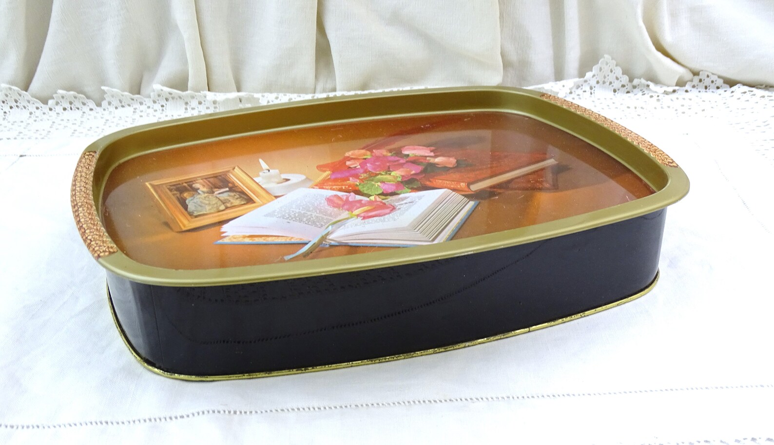 Large Vintage Metal Cookie Tin Box With Lid That Doubles as Tray ...