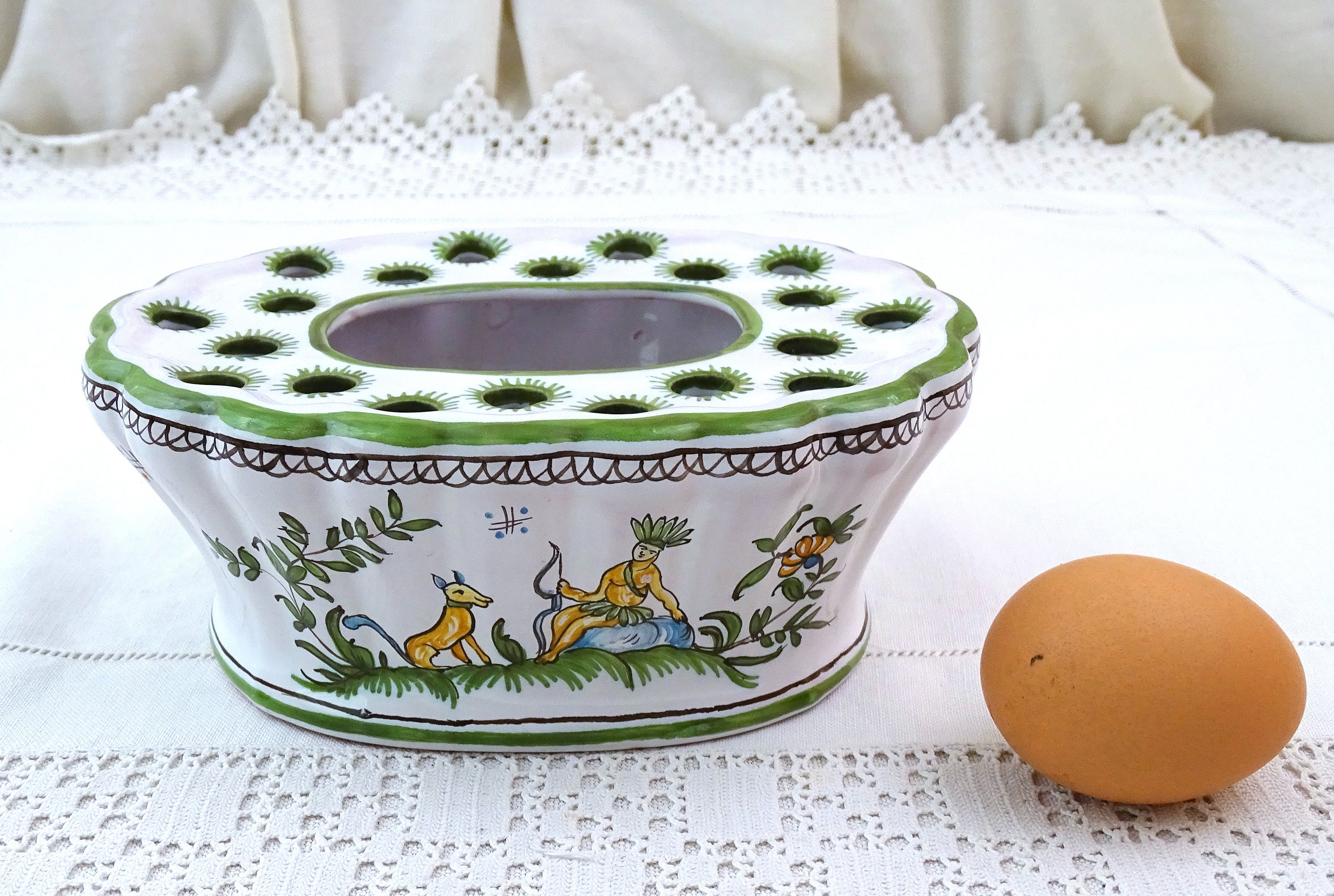 Vintage French Ceramic Flower Frog Vase by Moustier with Traditional ...