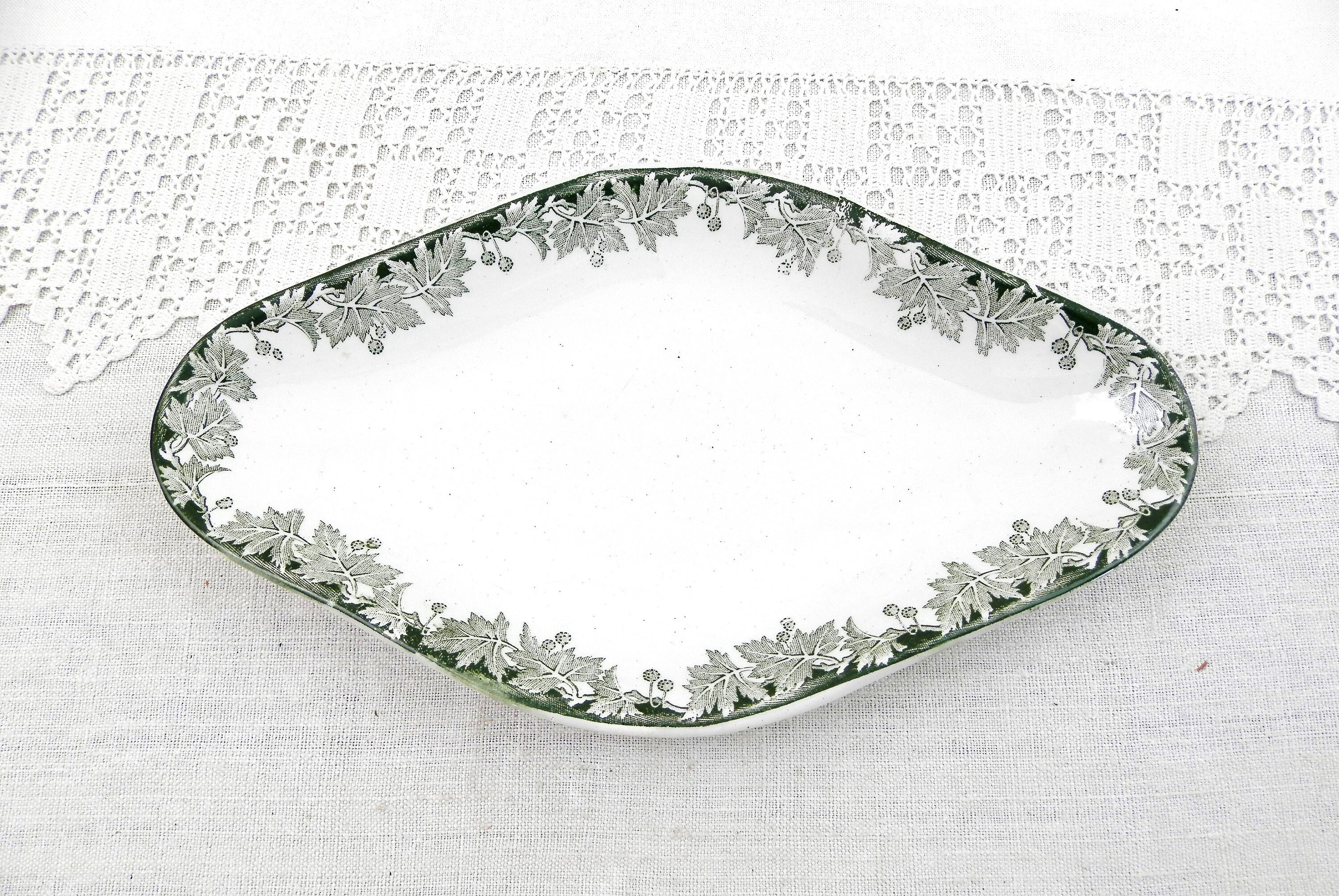 Antique French Ironstone St Amand Hamage Platane Spoon Rest with Teal ...