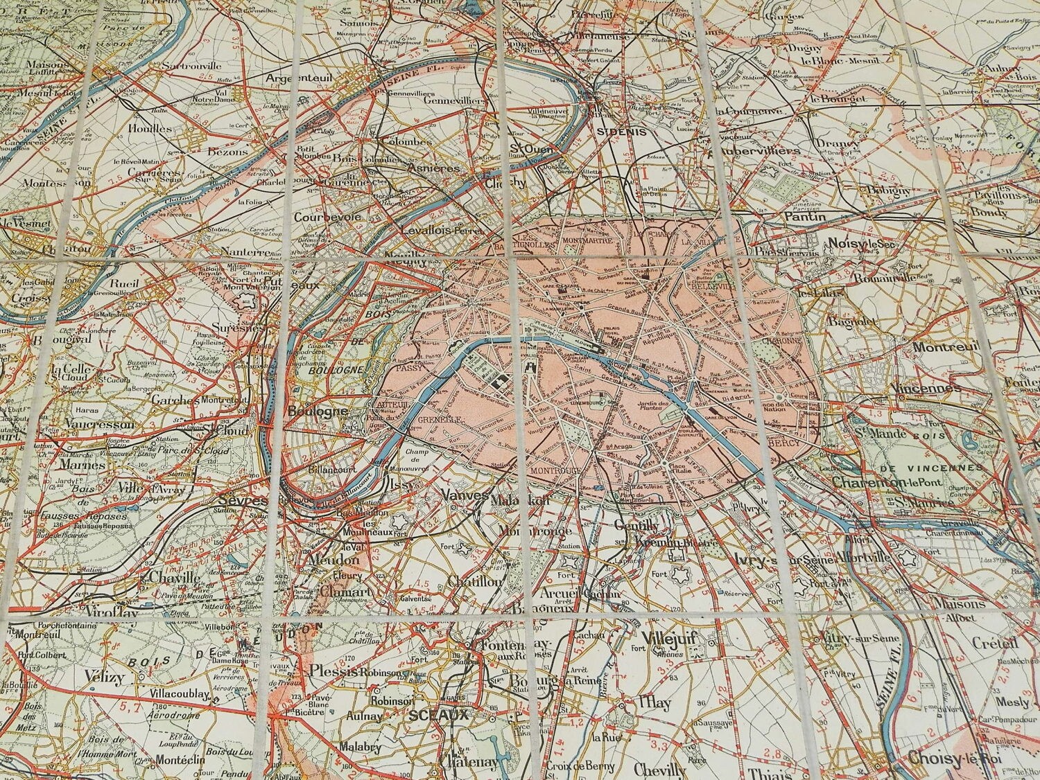 Antique Fabric Backed Paper Taride Map of Paris and the Surrounding ...