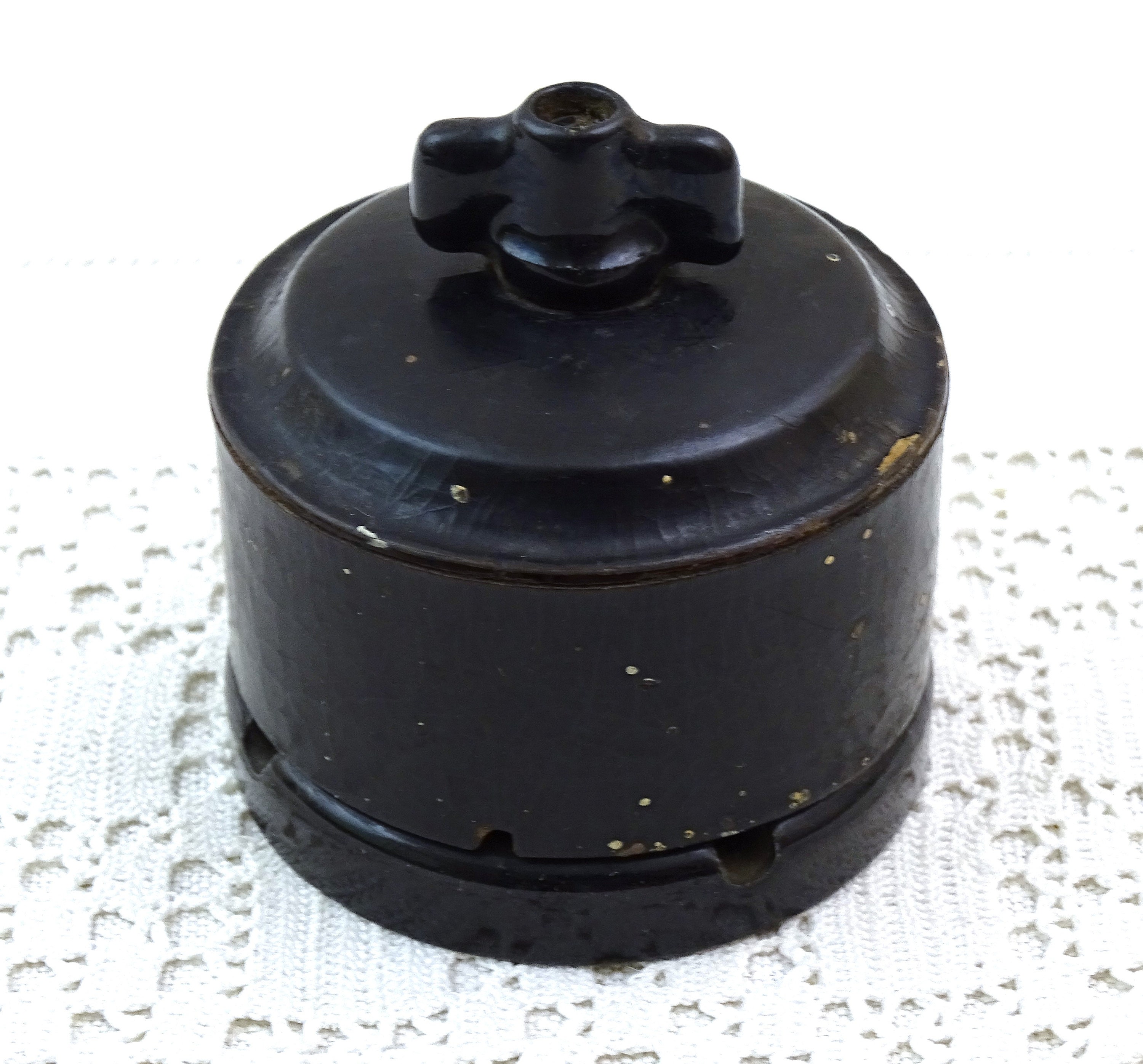 Antique French Early 1900s Electrical Light Switch in Black Porcelain ...