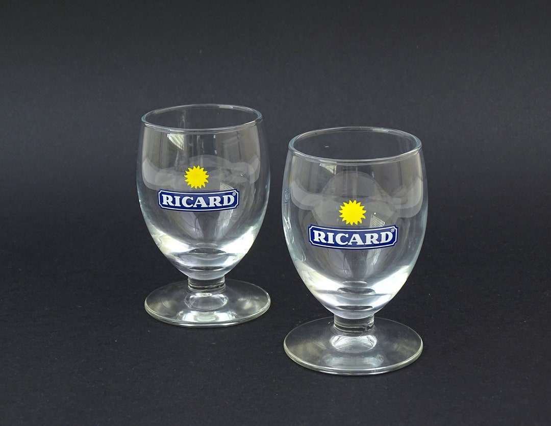 2 Small French Vintage Ricard Drinks Short Stemmed Glasses, Pair Retro ...