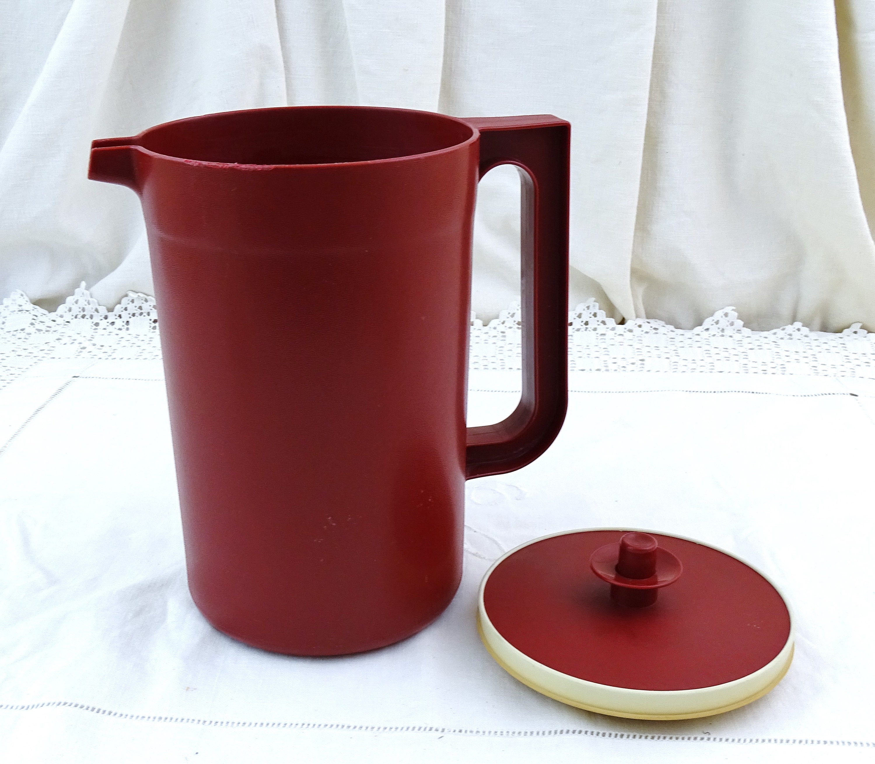 Large Vintage Maroon Colored Tupperware Pitcher, Retro Picnic Jug by ...