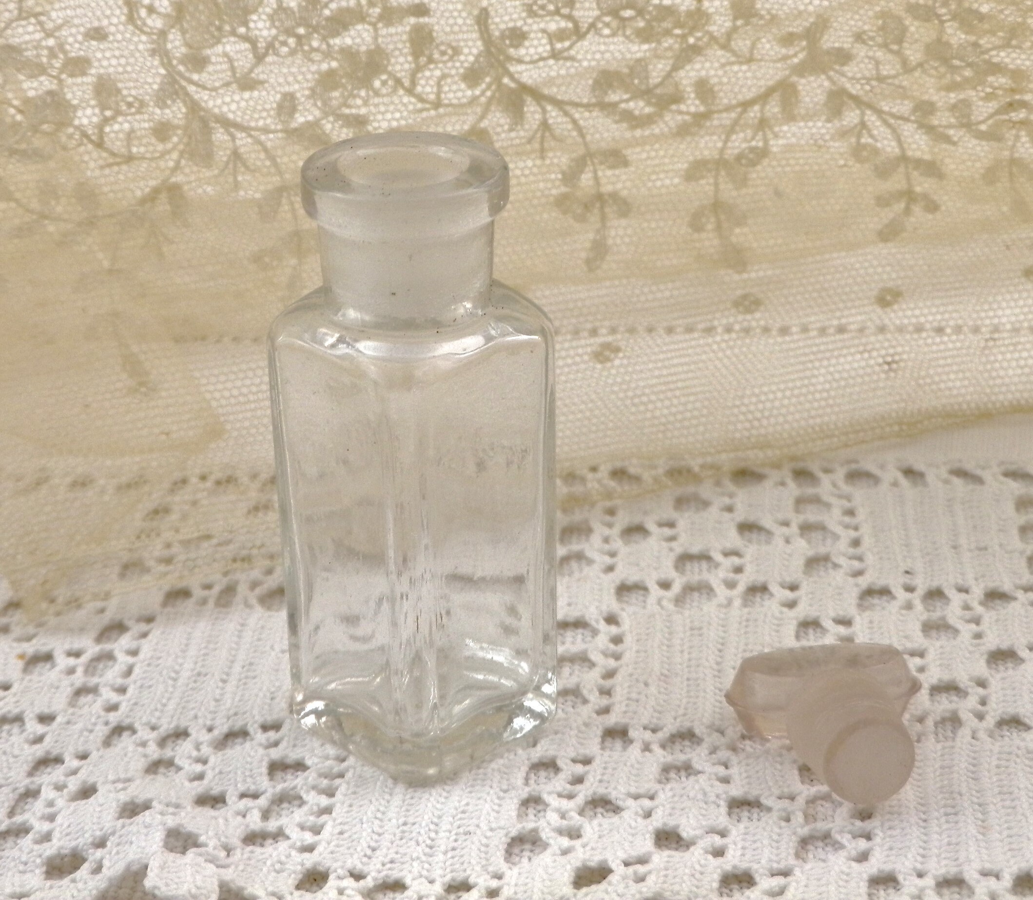 Small French Antique Clear Glass Square Perfume Bottle With Glass ...