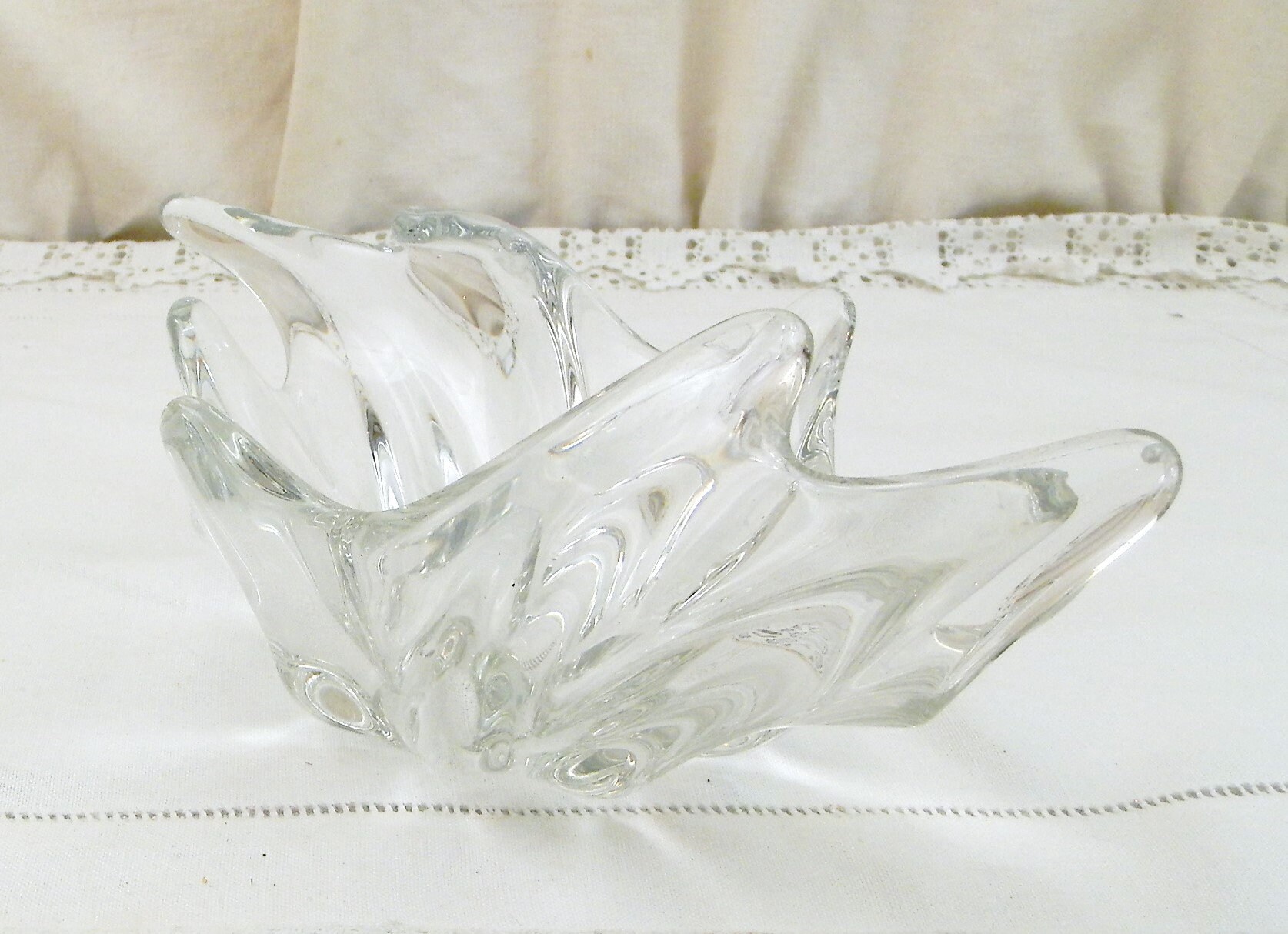 Vintage Mid Century Molded Clear Crystal Art Glass Free Flowing Organic ...