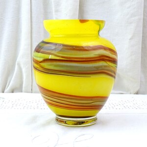 Vintage French Art Glass Bright Yellow Vasse With Colorful Swirl ...
