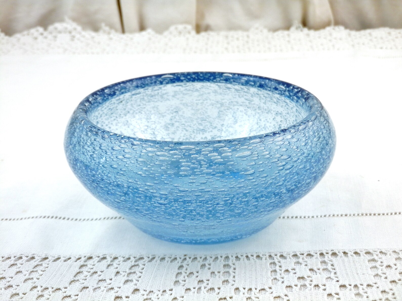 Vintage Pale Blue Bubble Glass Bowl Retro Hand Blown Encased | Etsy
