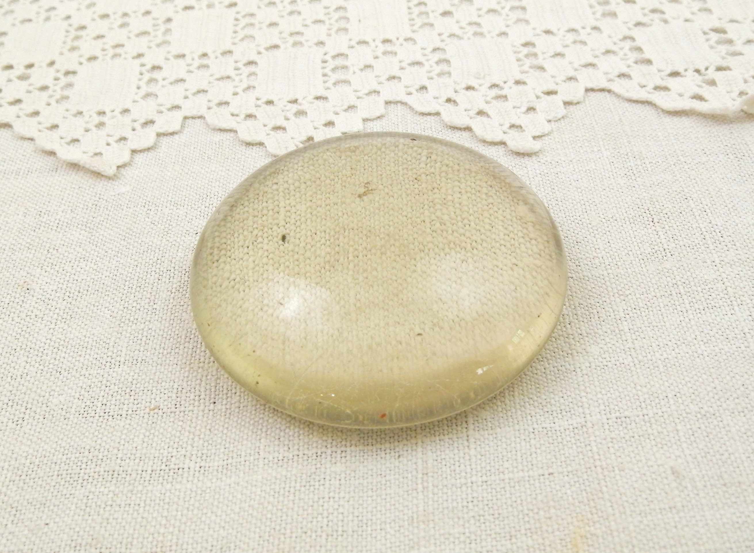 Antique Round Flat Clear Glass Paper Weight from France, Magnifying ...
