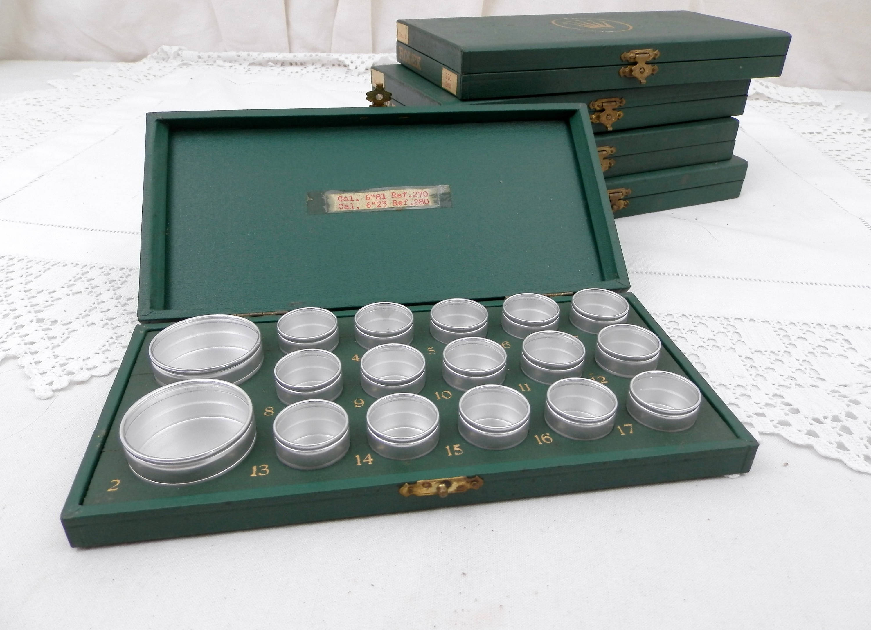 1 Vintage Rolex Watch Parts Green Wooden Box with Metal and Glass ...