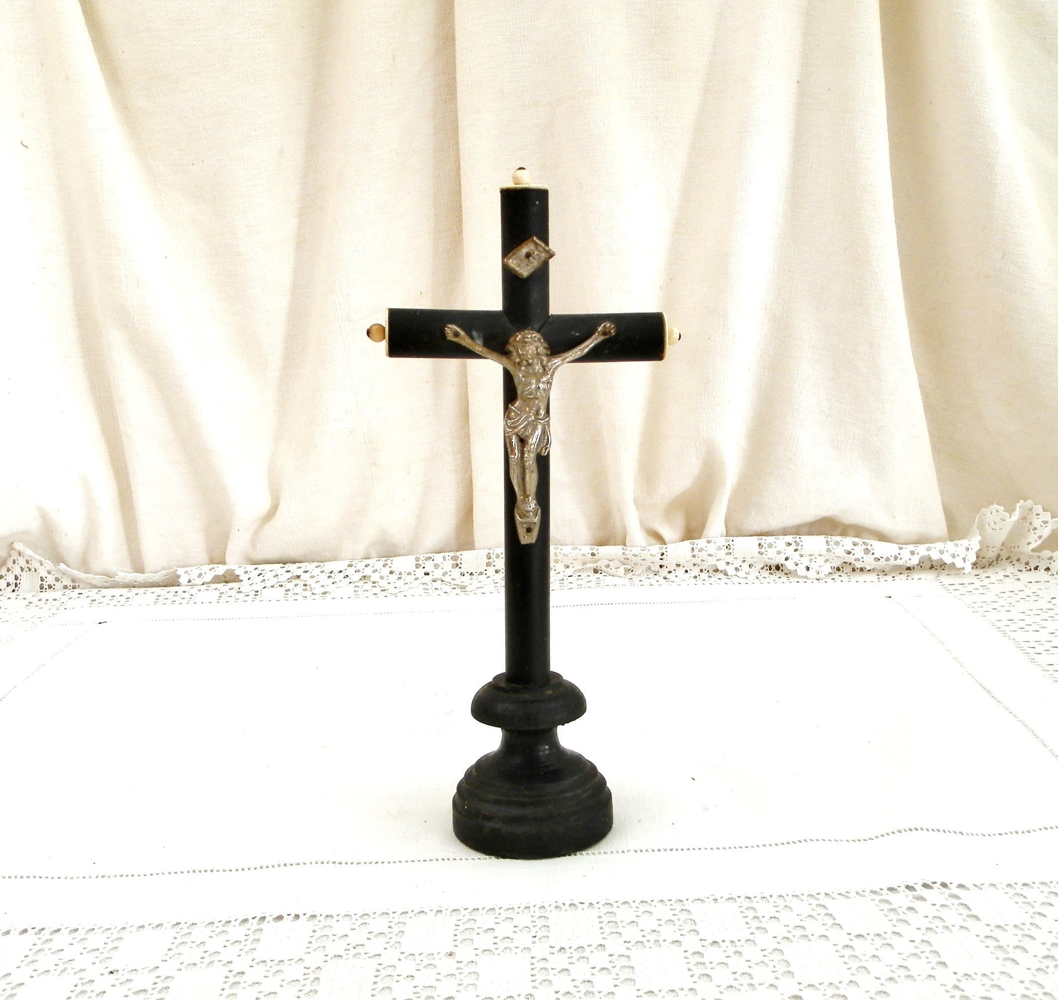 Antique French Catholic Free Standing Crucifix made of Ebonized Wood ...
