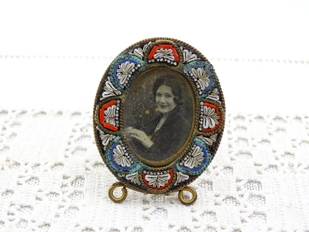Tiny Antique Italian Micro Mosaic Photo Portrait Frame With Black and ...