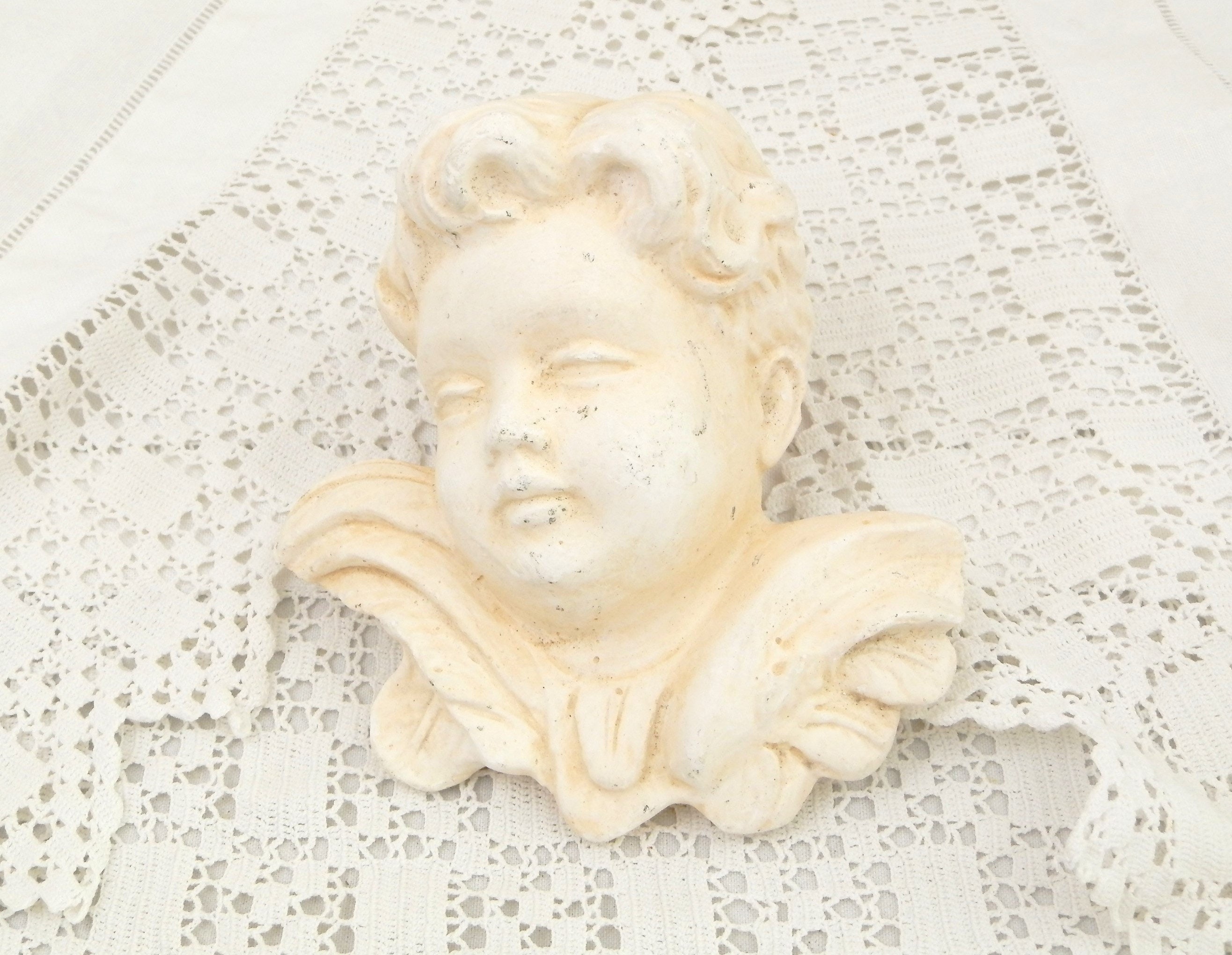 Vintage White Plaster of Paris Cherub / Cherubim from France, French ...