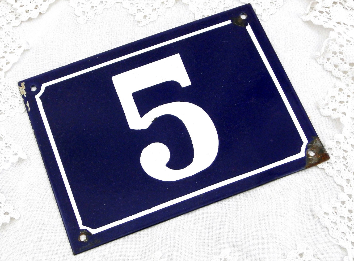 Large Vintage Traditional French Enamel House Number Plate Number 5 ...