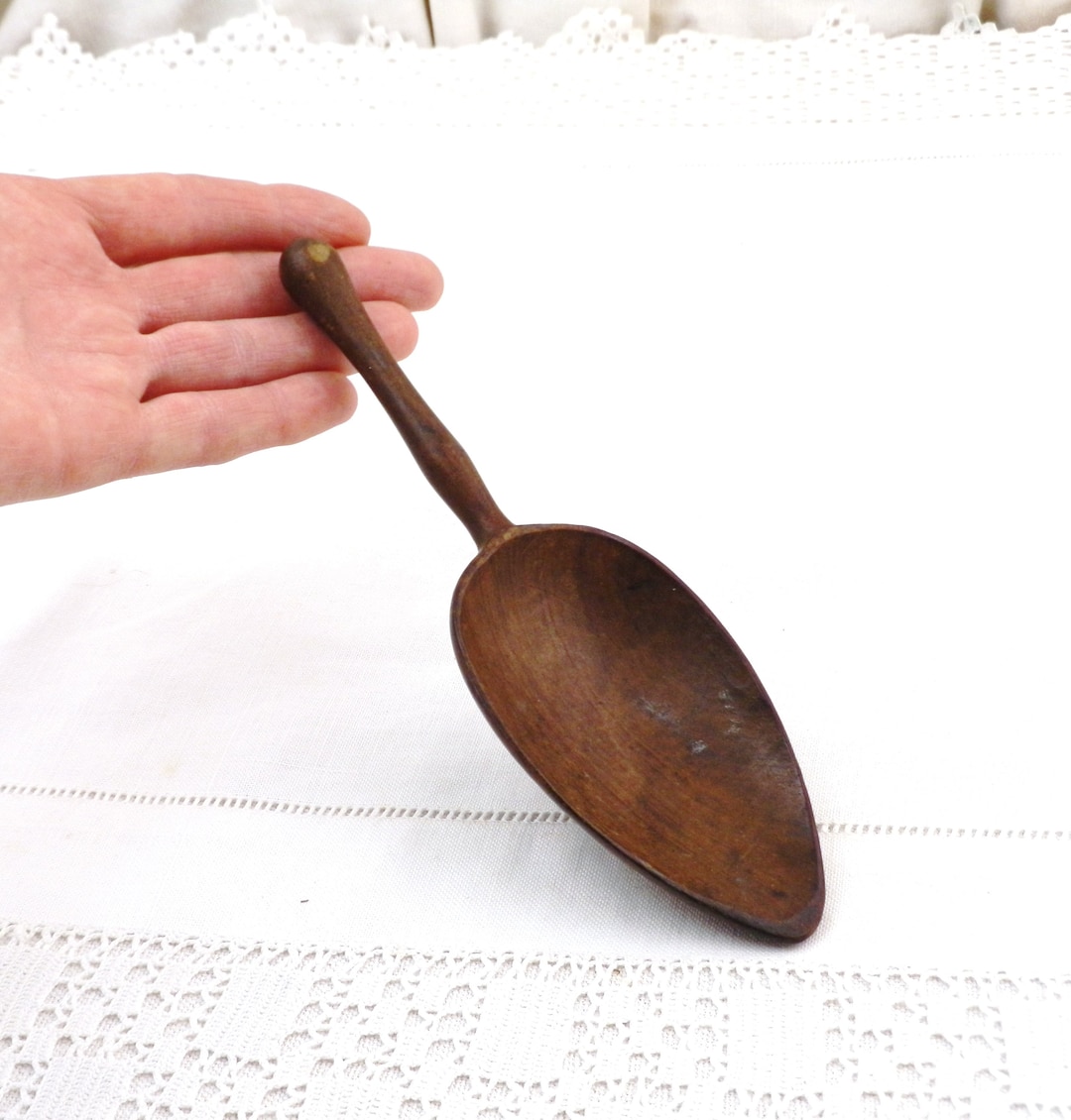 French Antique Treen Dark Wooden Spoon, Retro Country Farmhouse ...