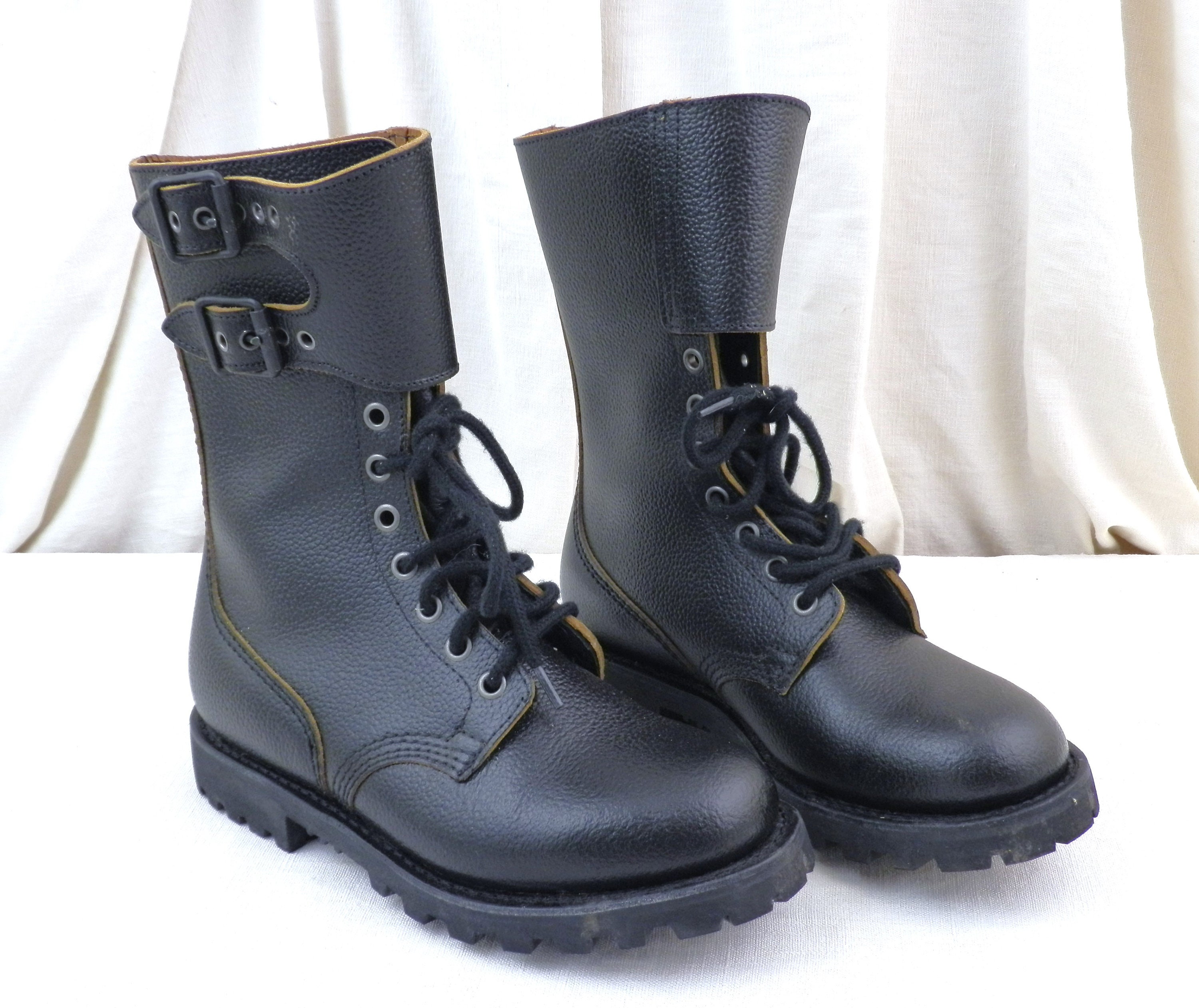 Small Unused French Vintage Black Leather Army Rangers Combat Boots ...