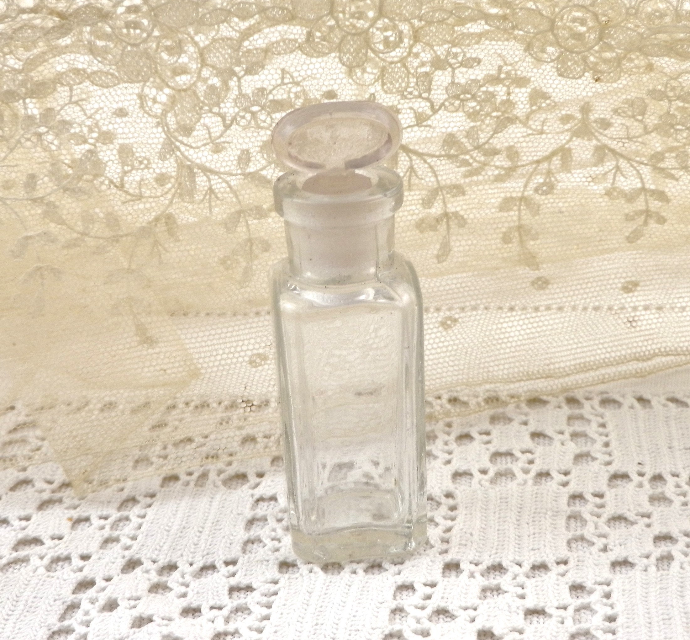 Small French Antique Clear Glass Square Perfume Bottle With Glass ...