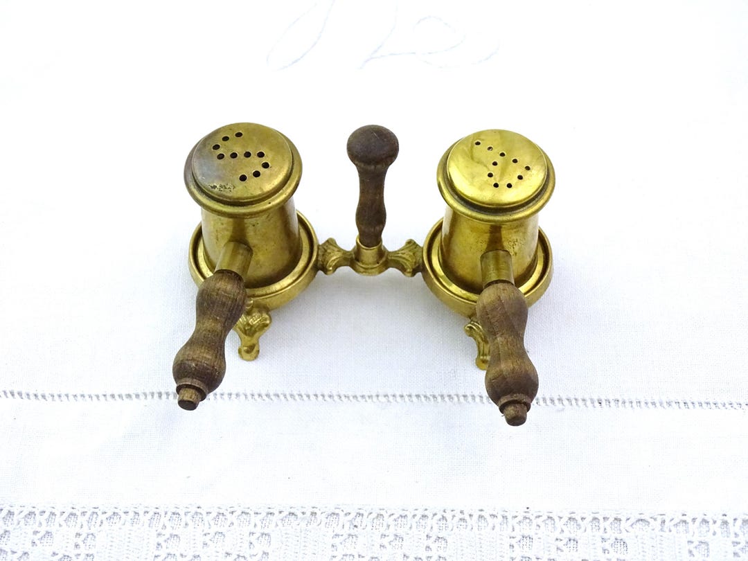 Vintage French Brass and Wooden Table Salt and Pepper Shakers With ...