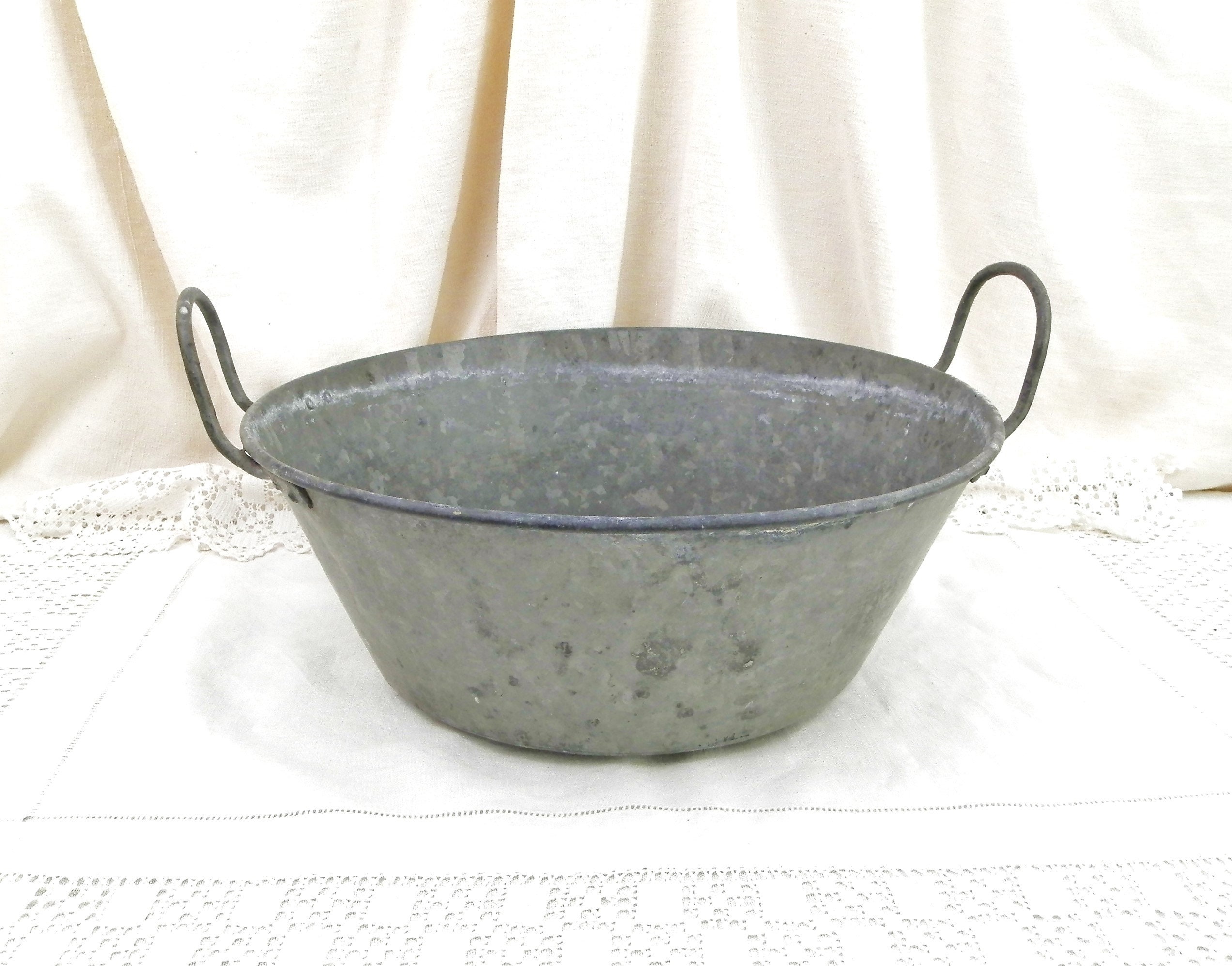 Antique French Zinc Metal Washing Basin 2 Side Handles in Gray, Old ...