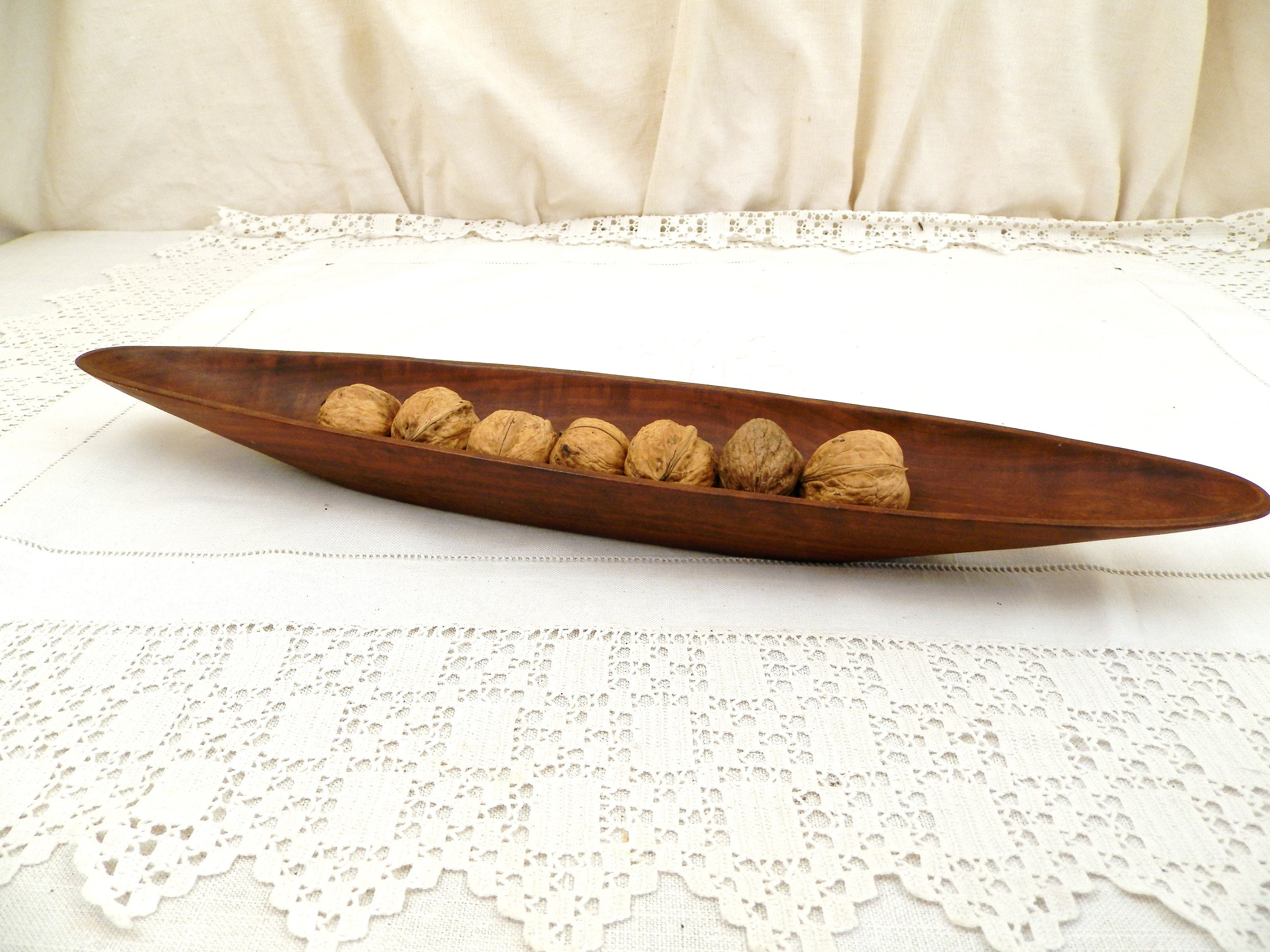 Vintage Mid Century Exotic Wooden Long Thin Table Bowl from the West ...