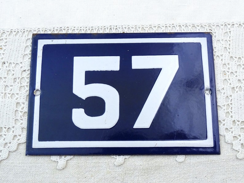 Vintage French Porcelain Enameled Metal House Sign in Blue and White ...