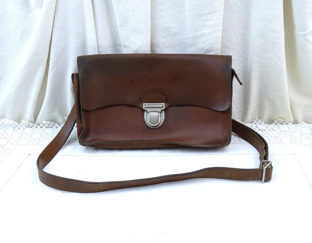 Vintage French Worn Leather Postal Workers Front Satchel, Retro Post ...