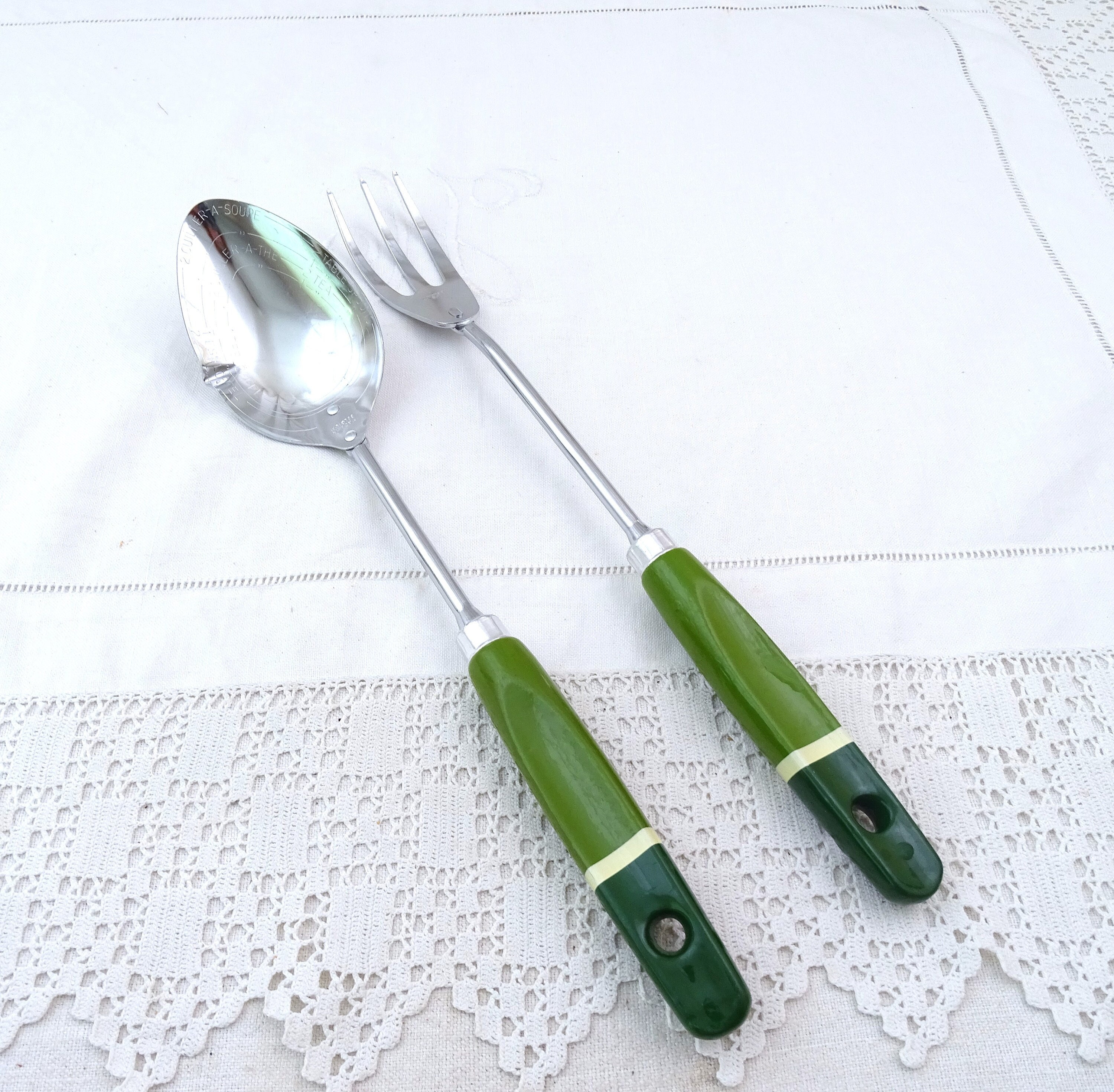 2 Vintage 1960s Mid Century Kitchen Utensils Serving Measuring Spoon ...