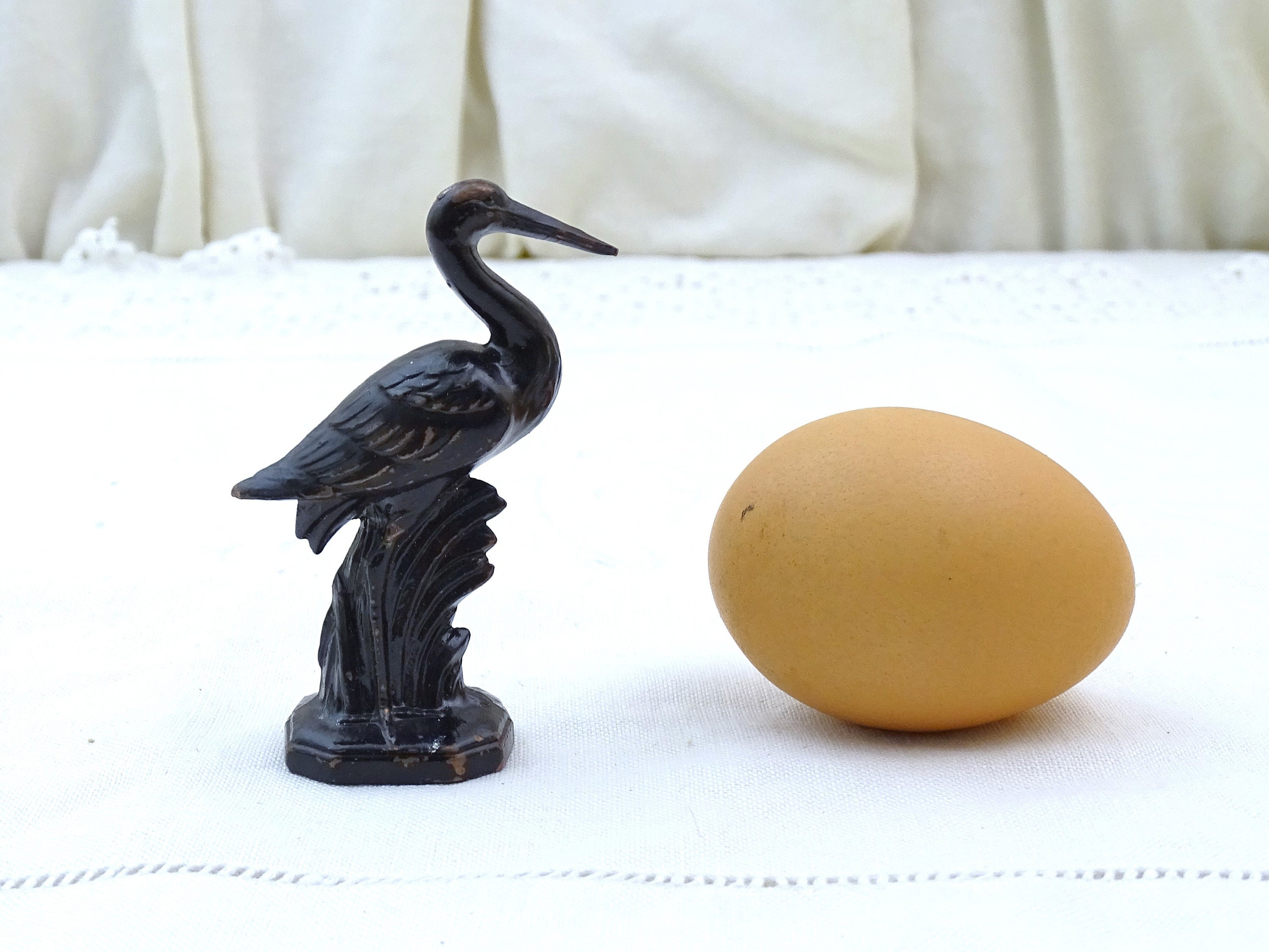Small Antique French Stork Cast Black Lacquered Bronze Metal Figurine ...