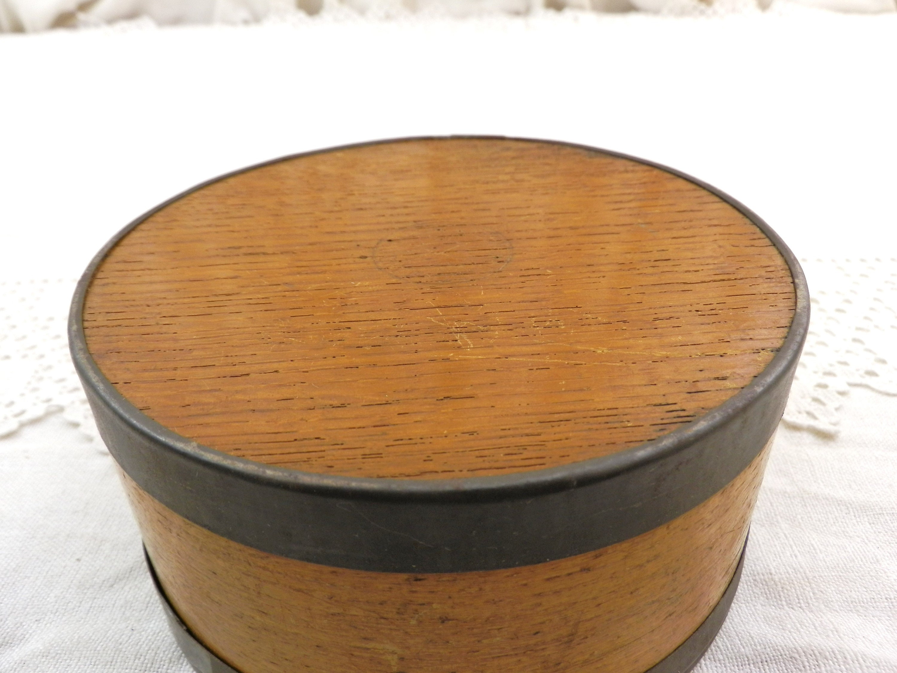Antique Round Wooden and Metal Box from London, Retro English ...