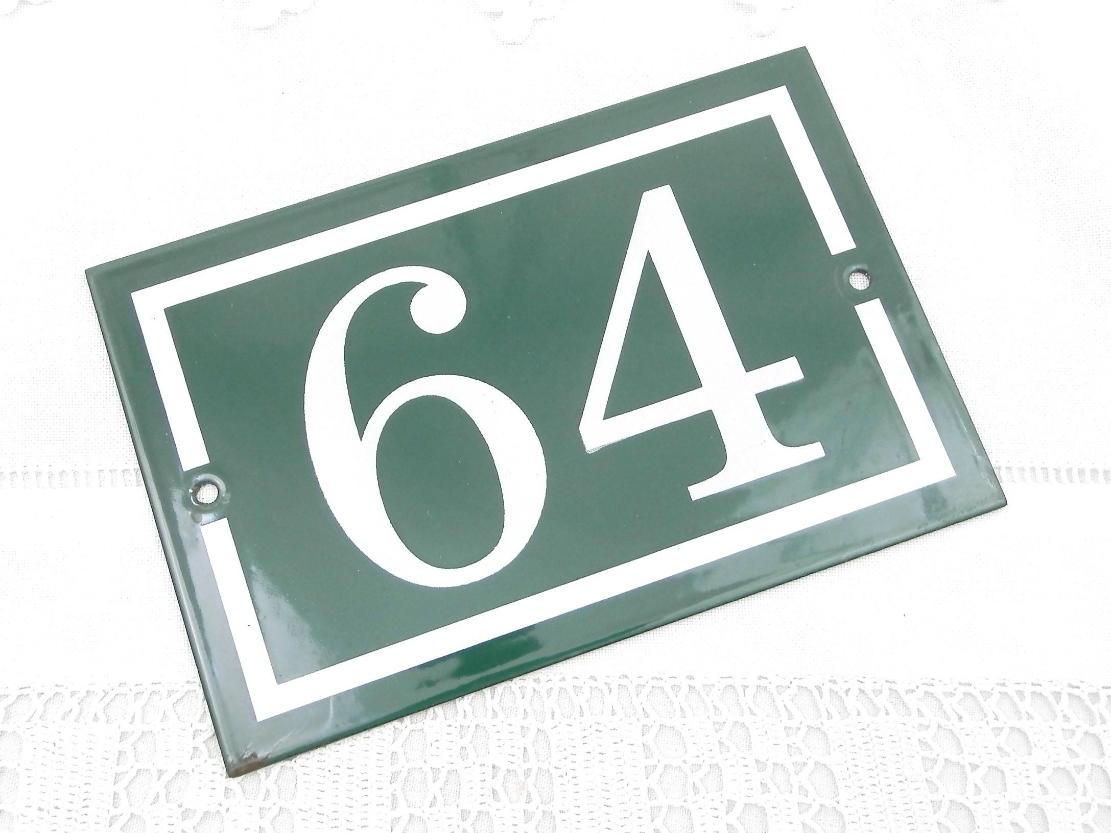 Large Unused Vintage French Enamel House Number 64 in Green and White ...
