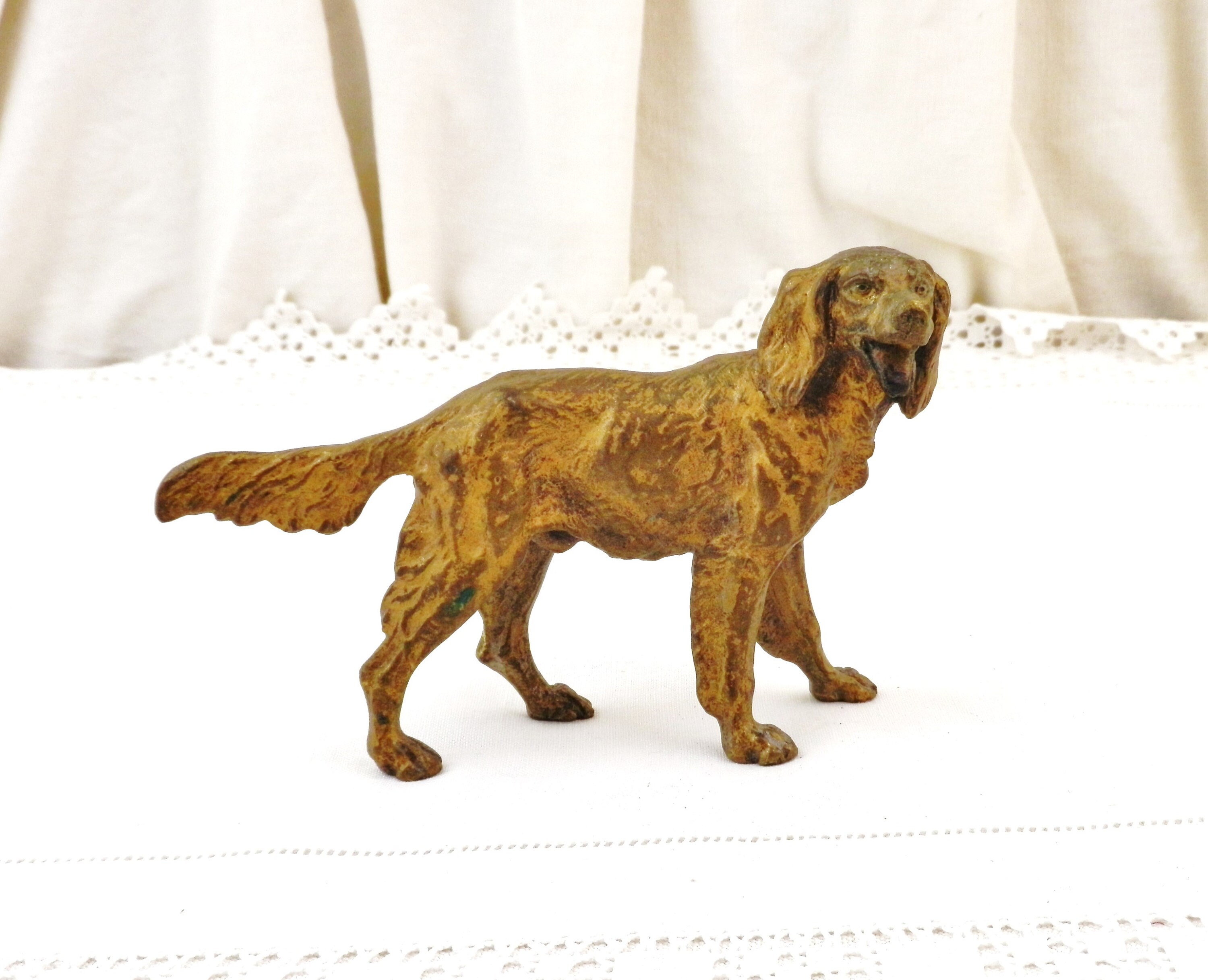 French Antique Gold Gilded Cast Bronze English Setter Dog Figurine ...