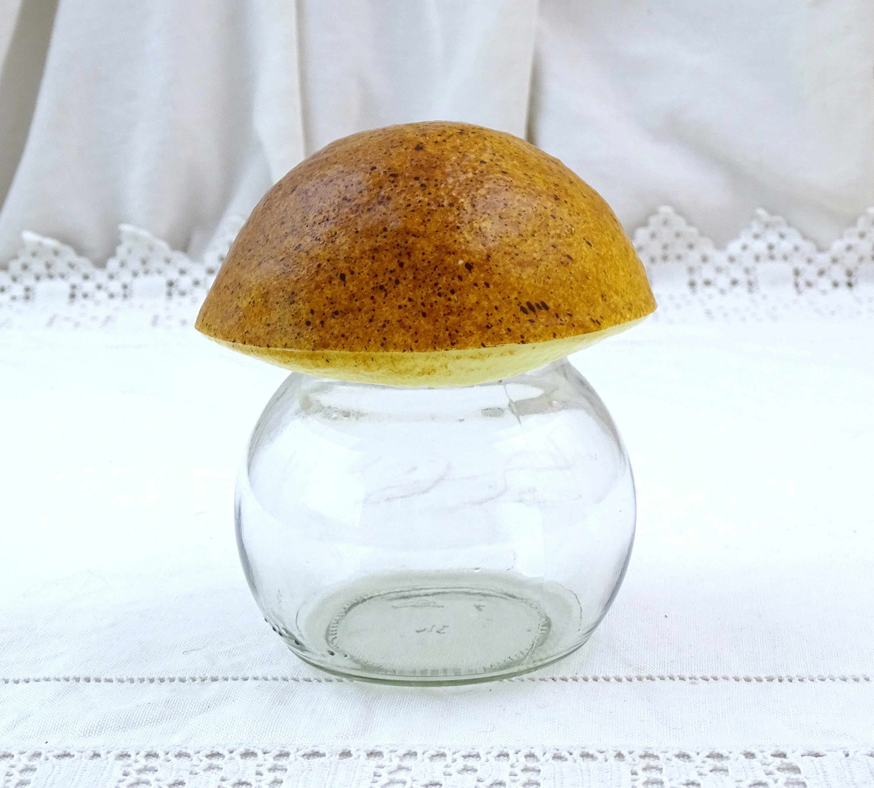 Vintage French Penny Bun Mushroom Shaped Glass Jar, Retro Porcini Cepe ...