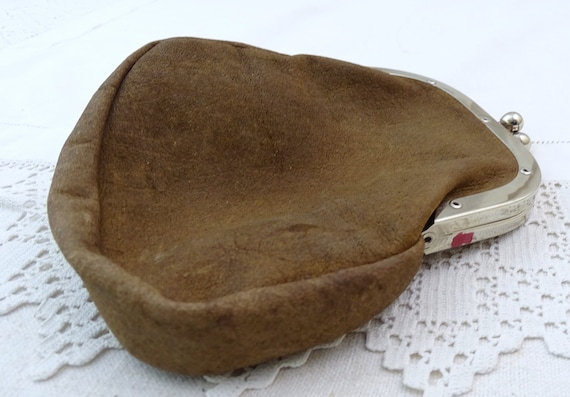 Large Antique French Leather Coin Purse with Metal Cl… - Gem